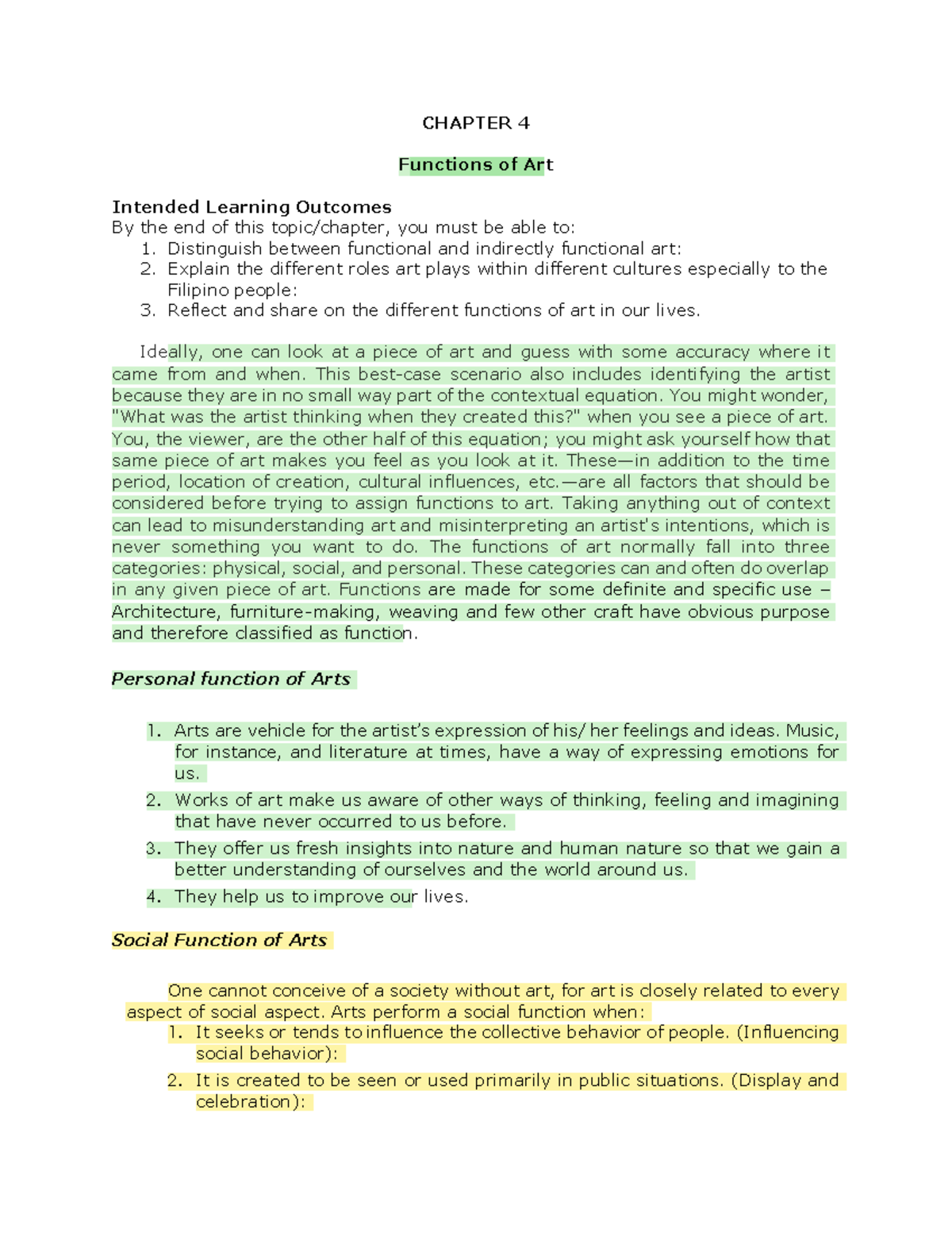 Group 3 Chapter 4 - Functions of Arts - CHAPTER 4 Functions of Art ...