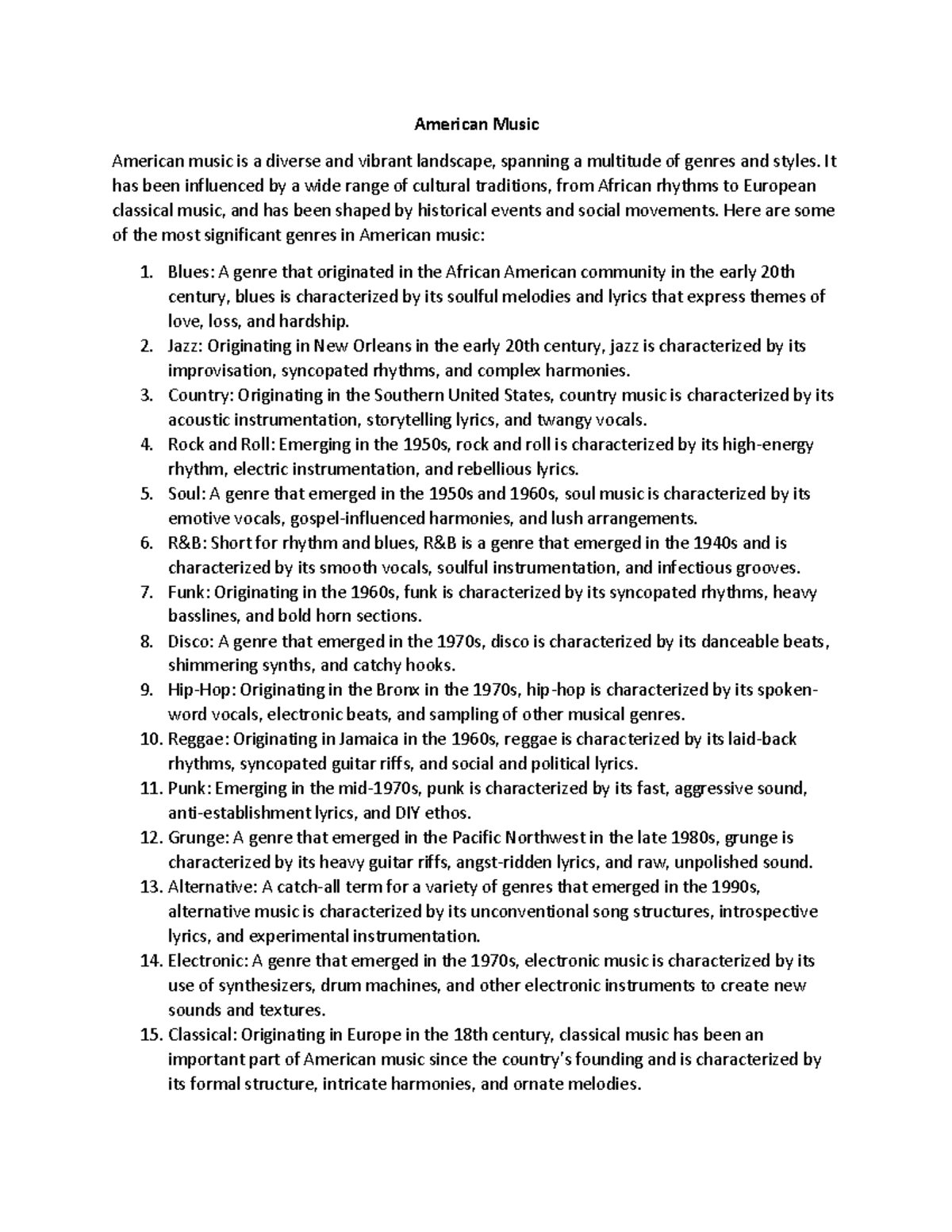 American Music - American Music American music is a diverse and vibrant ...