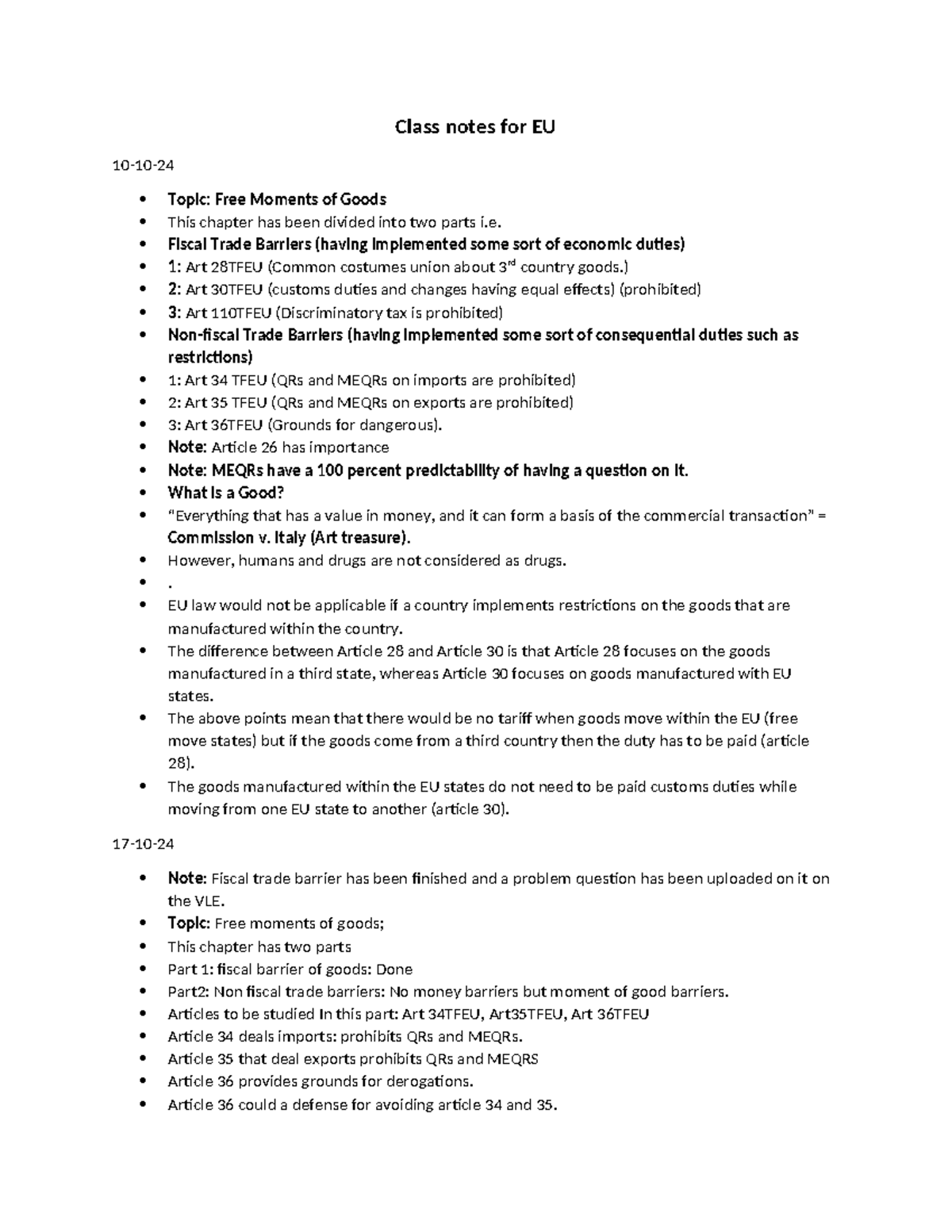 Class notes for EU - Class notes for EU 10-10- Topic: Free Moments of ...