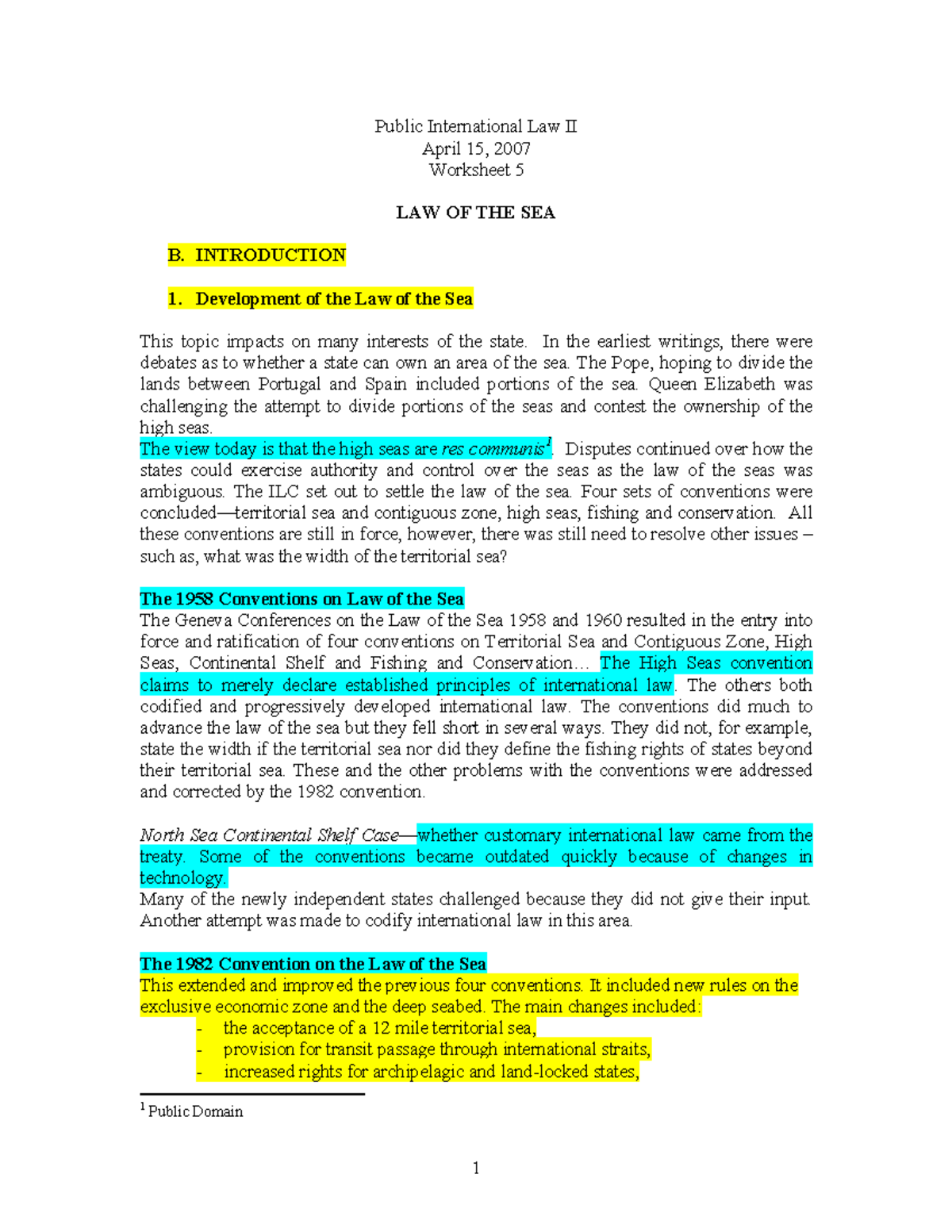 Law of the Sea - notes for lecture - Public International Law II April ...