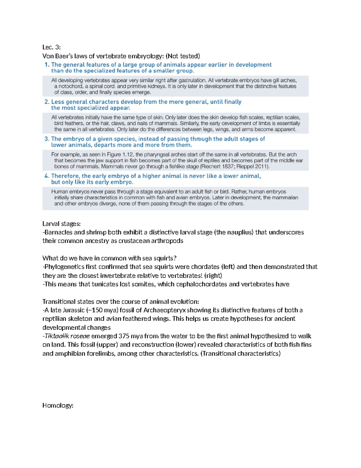 Developmental Biology Notes - Lec. 3: Von Baer’s laws of vertebrate ...
