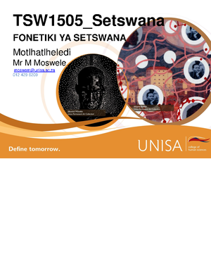 [Solved] Sunday in Setswana - teaching (tsw1507) - Studocu