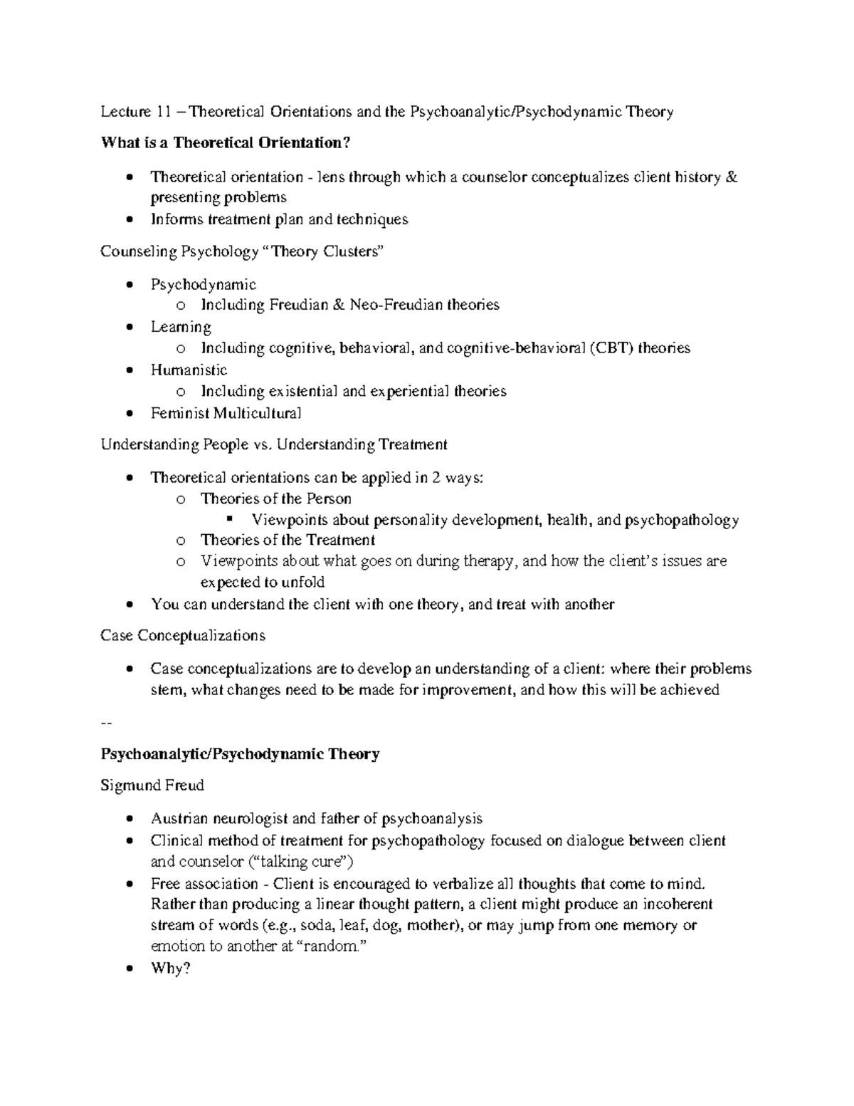 Lecture 11 notes - Lecture 11 – Theoretical Orientations and the ...
