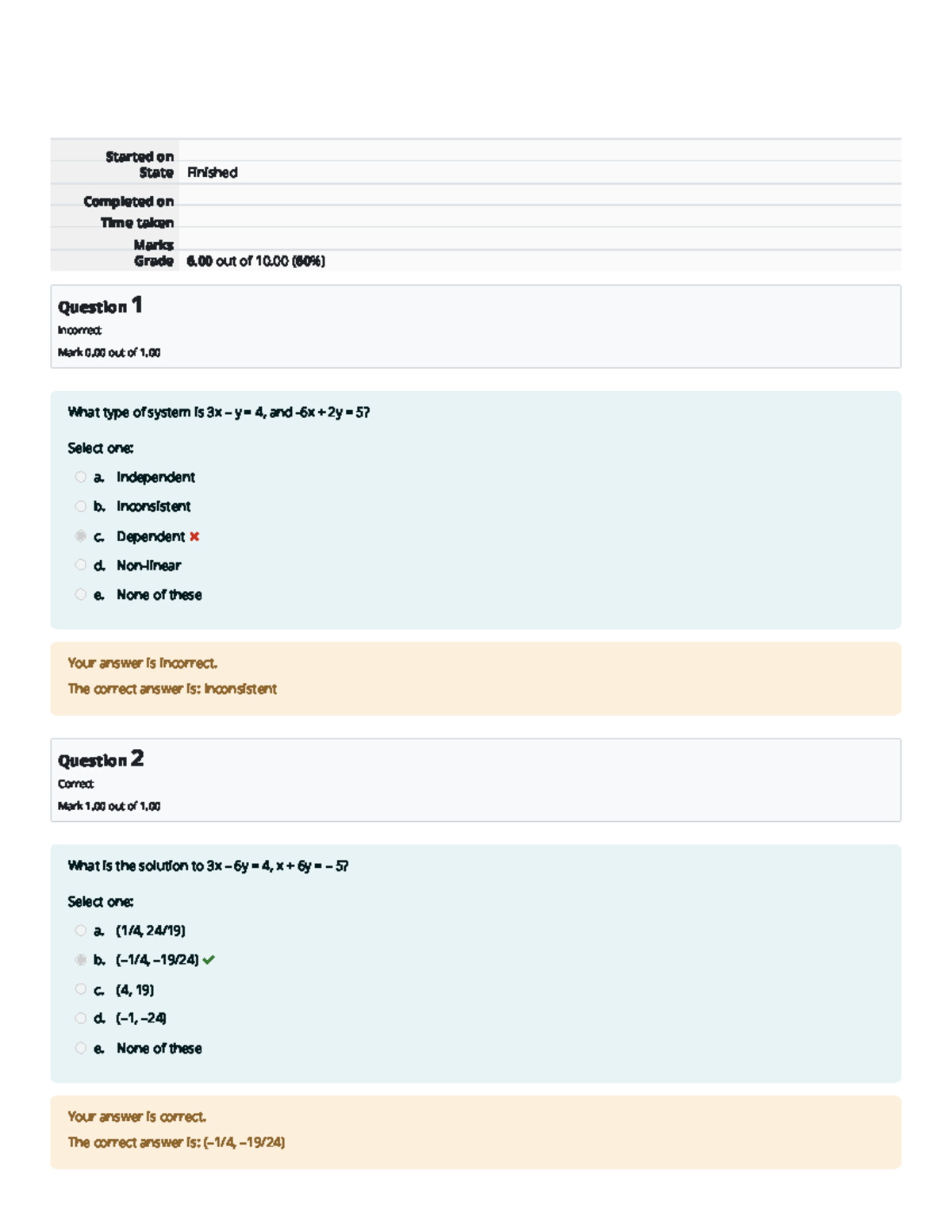 Self-Quiz Unit 6 - Started on State Finished Completed on Time taken ...