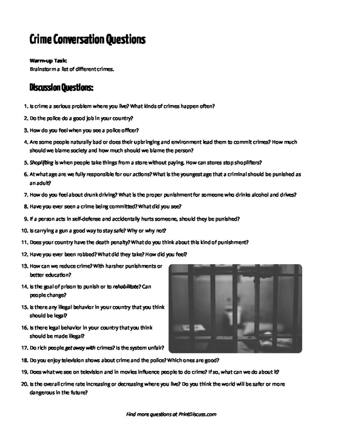 Crime-questions-1 - Descriv - Crime Conversation Questions Warm-up Task ...