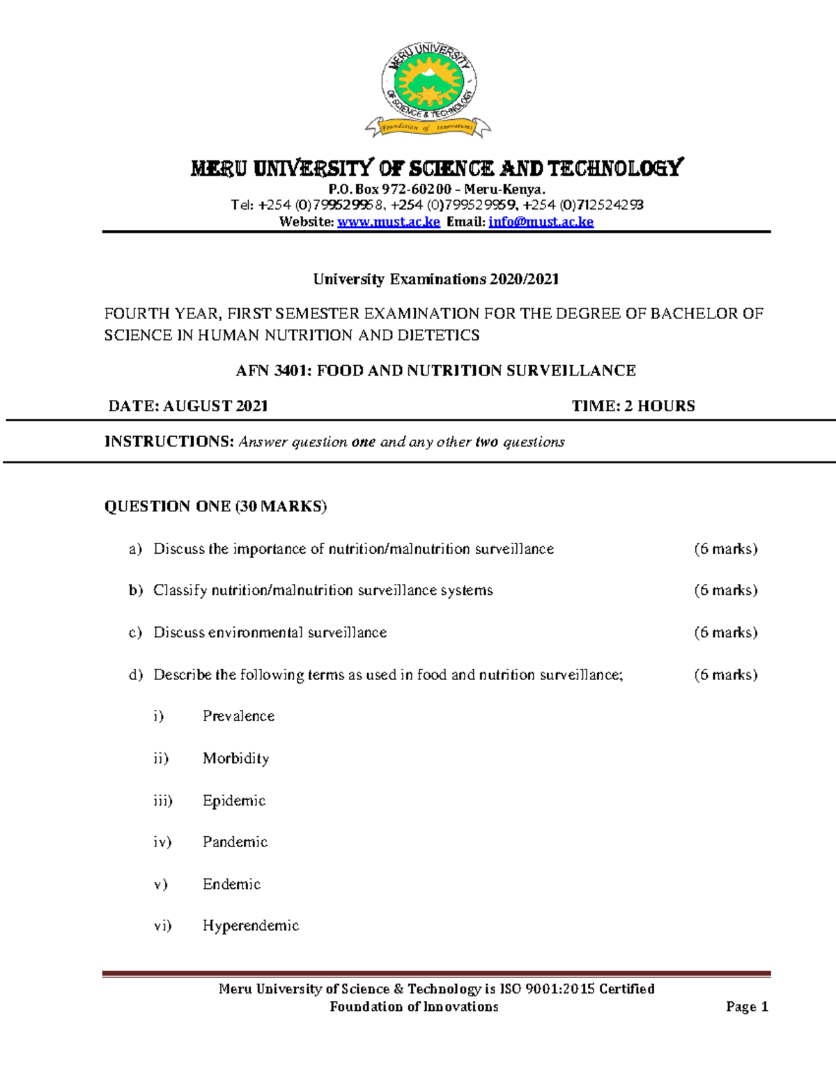 AFN 3401 FOOD AND Nutrition Surveillance - Meru University of Science ...