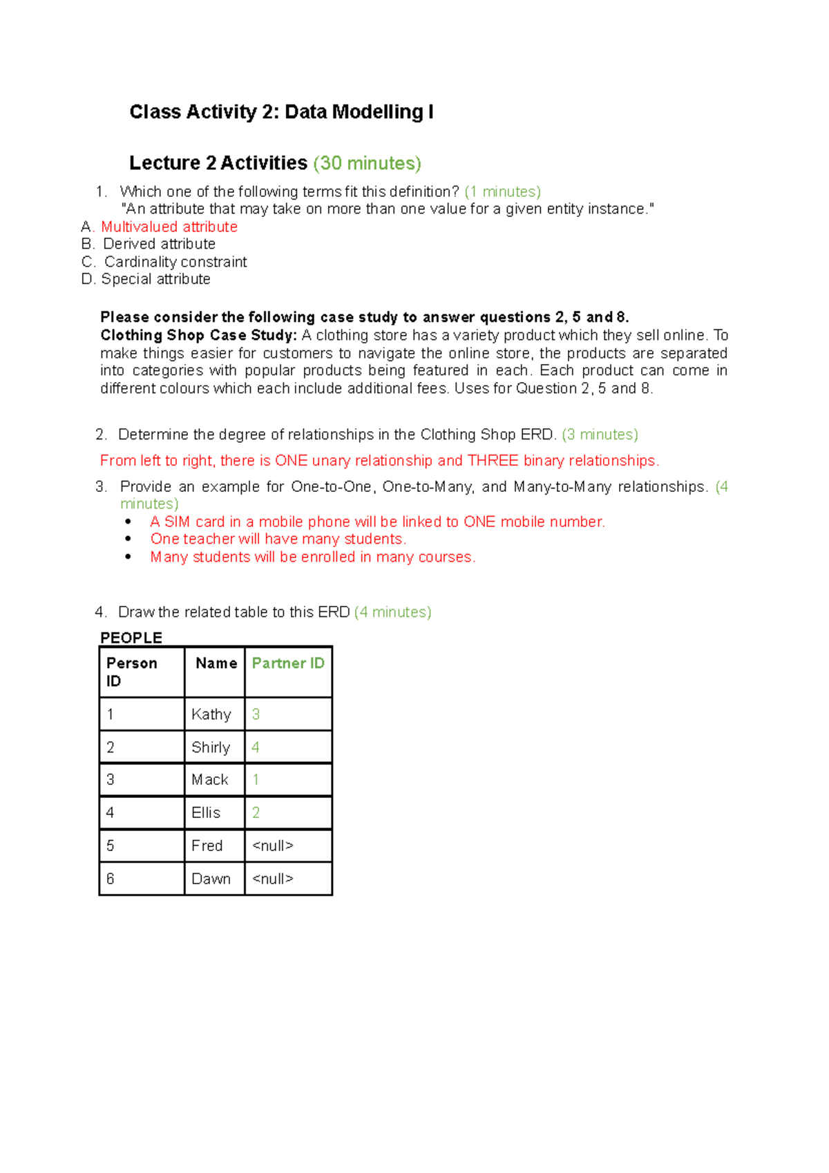 Class Activity 2 - solutions - Class Activity 2: Data Modelling I ...