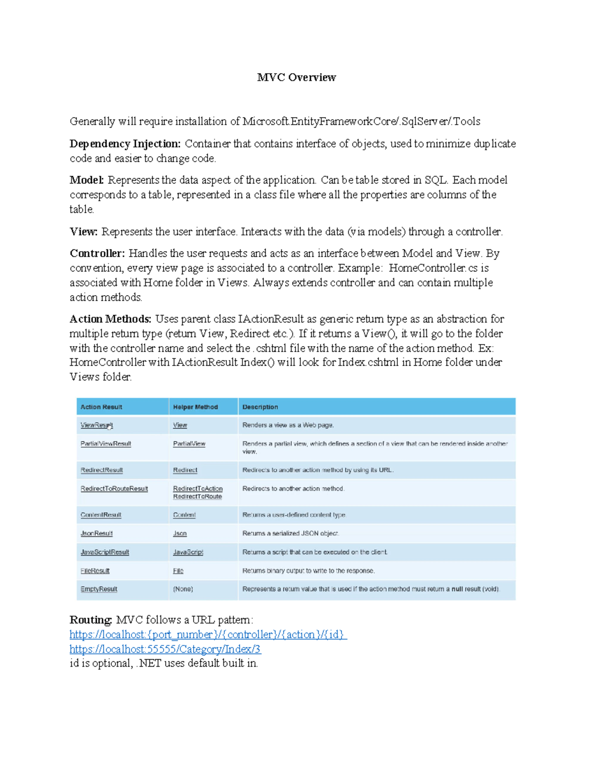 MVC Overview - Lecture Notesss - MVC Overview Generally will require ...