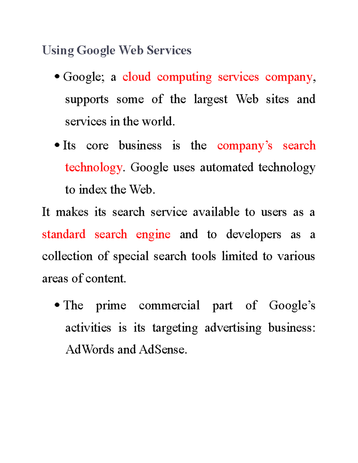 Using Google Web Services - Using Google Web Services Google; a cloud ...