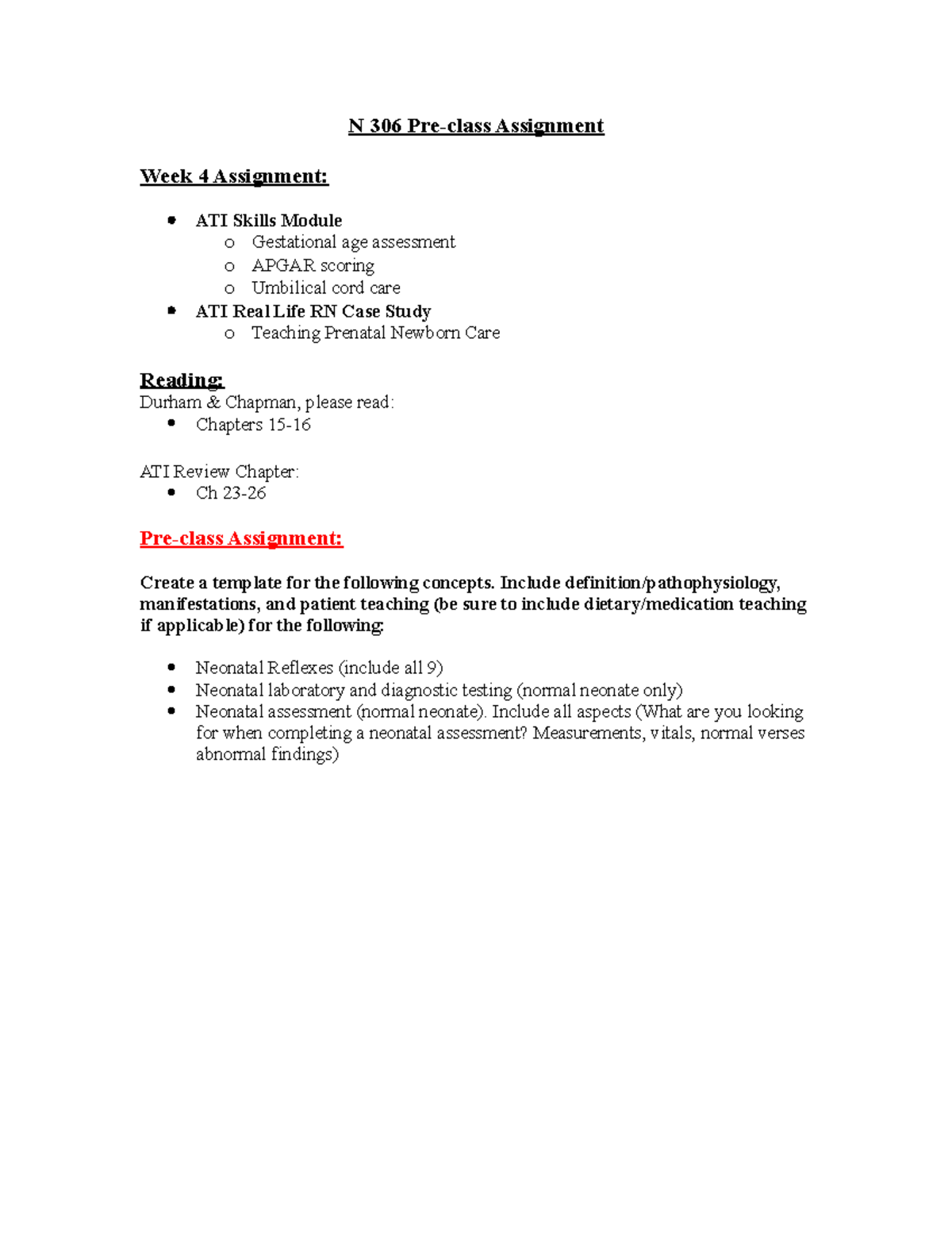N306 week 4 PCA - notes - N 306 Pre-class Assignment Week 4 Assignment ...