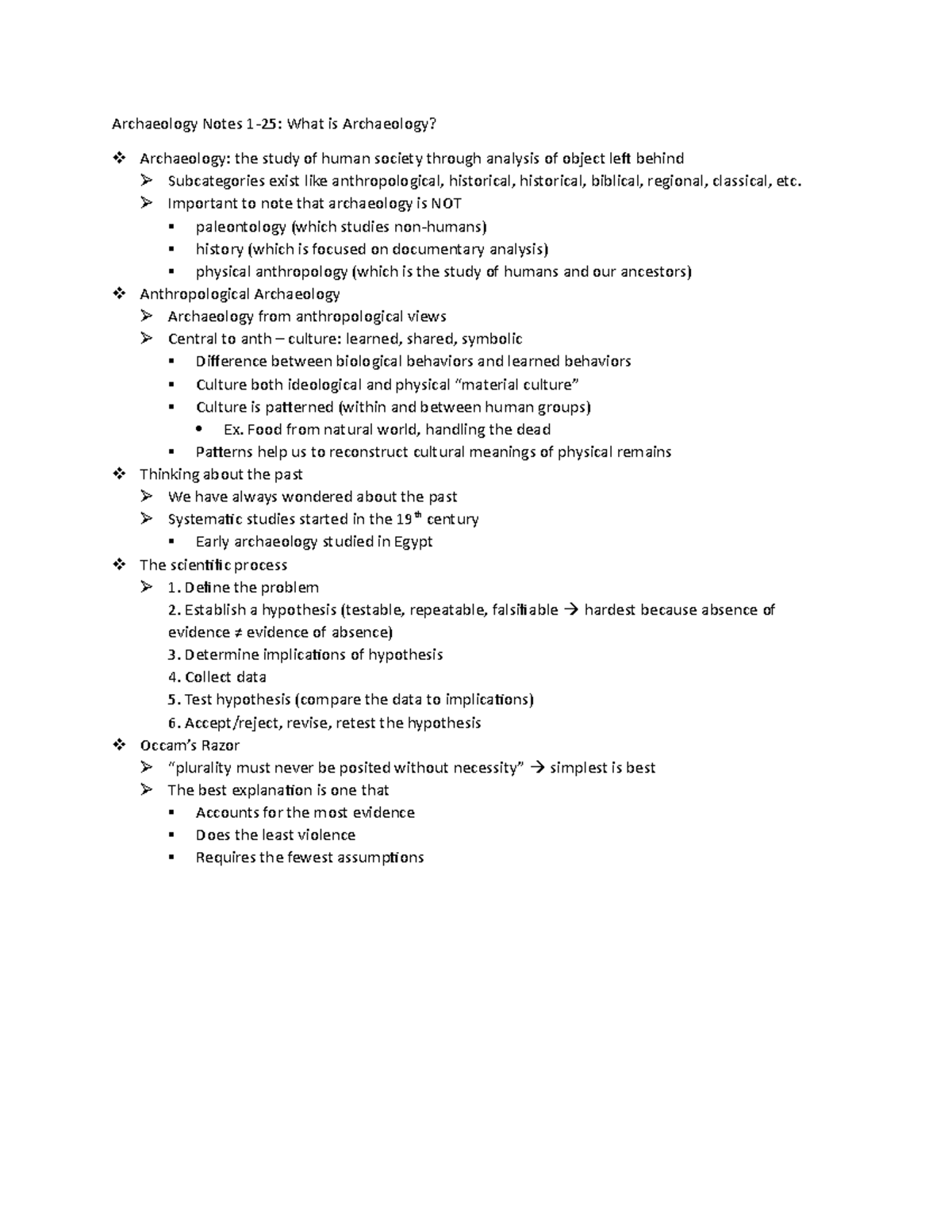 Archaeology Notes 1-25 - Important to note that archaeology is NOT ...