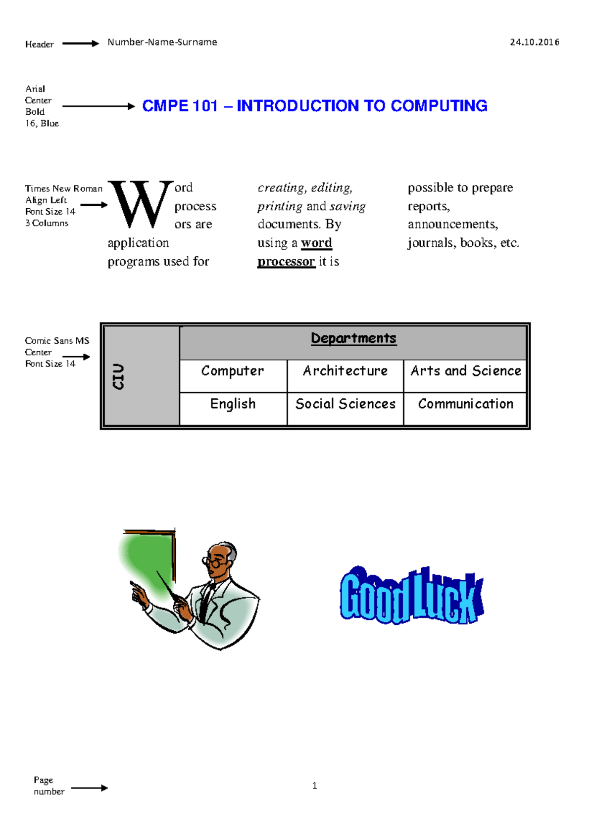 Word Work1 - Number-Name-Surname 24. 1 CMPE 101 – INTRODUCTION TO ...