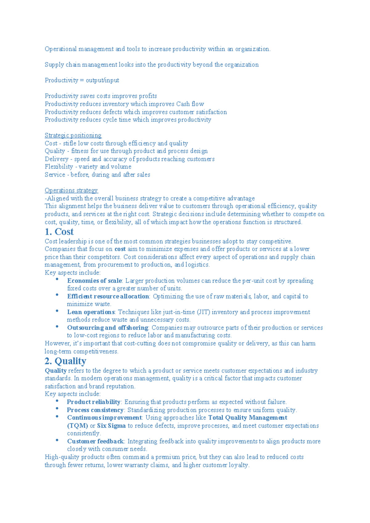 Doc1 - module 10 notes - Operational management and tools to increase ...