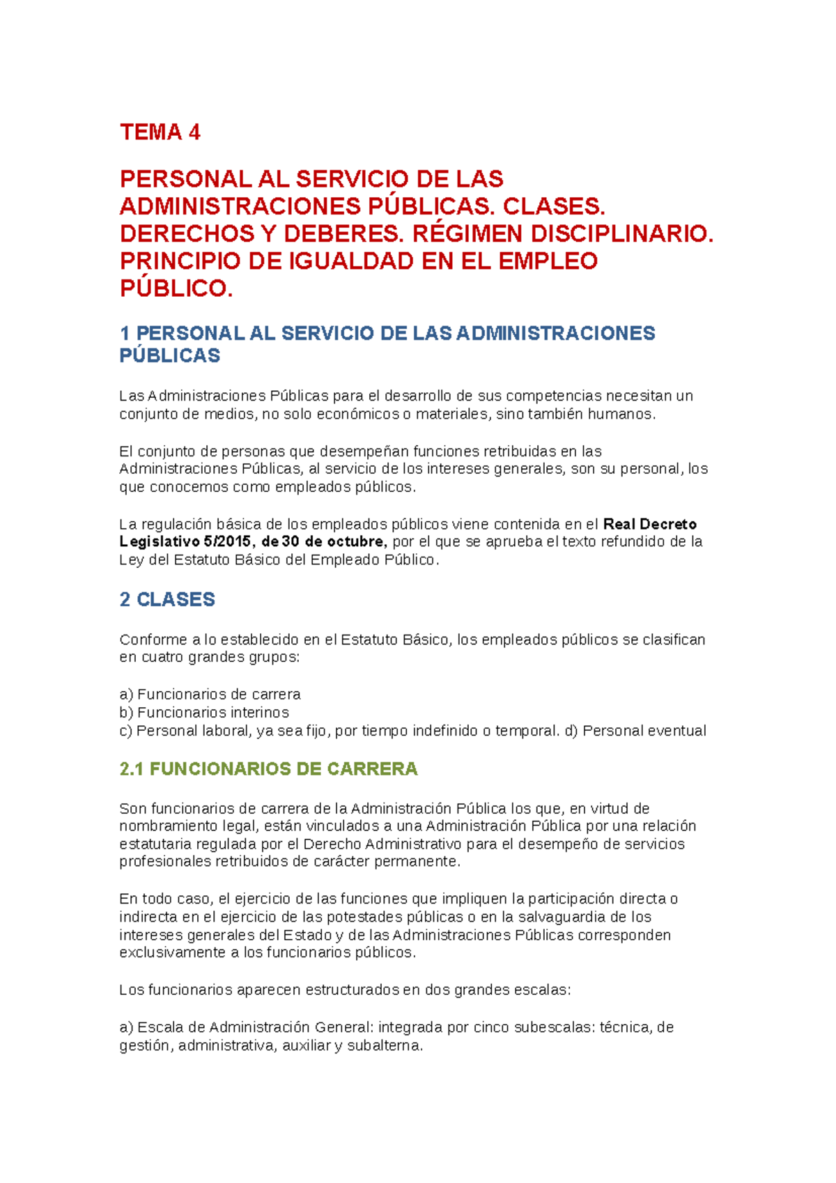 TEMA 4 - TEMA 4 - TEMA 4 PERSONAL AL SERVICIO DE LAS ADMINISTRACIONES P唃ĀBLICAS. CLASES ...