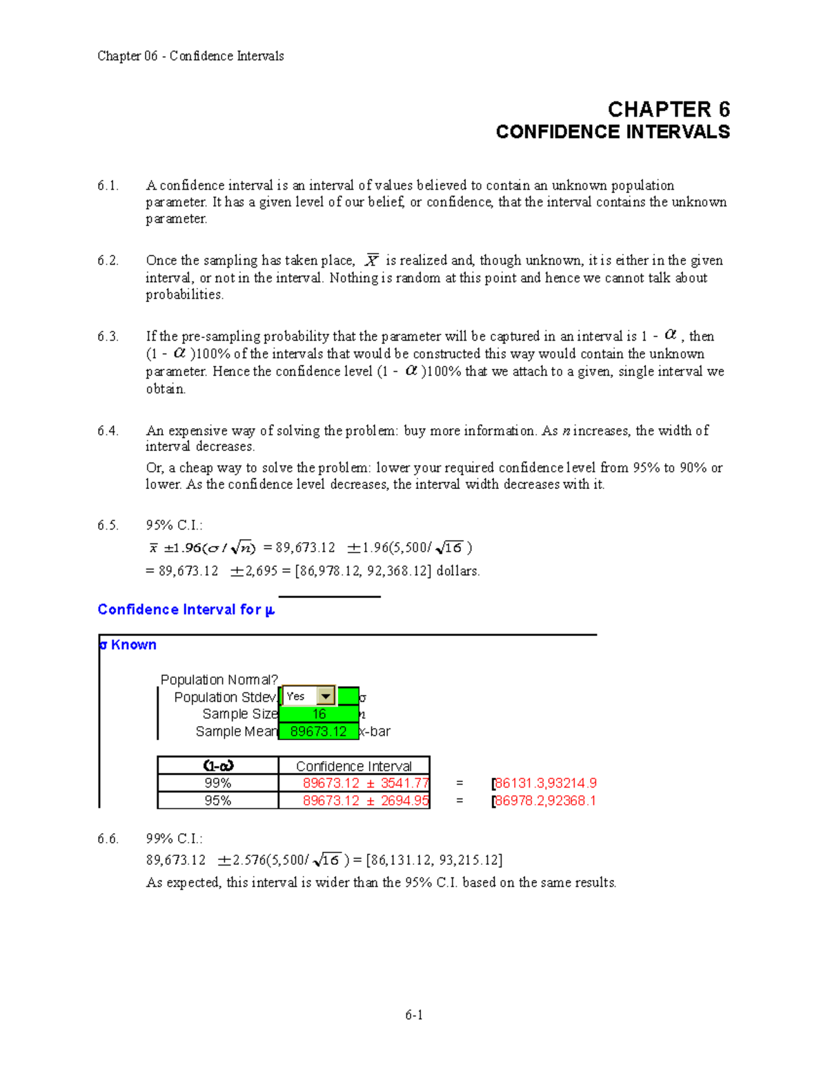 252681041-Chap-006 - CHAPTER 6 CONFIDENCE INTERVALS 6. A confidence ...