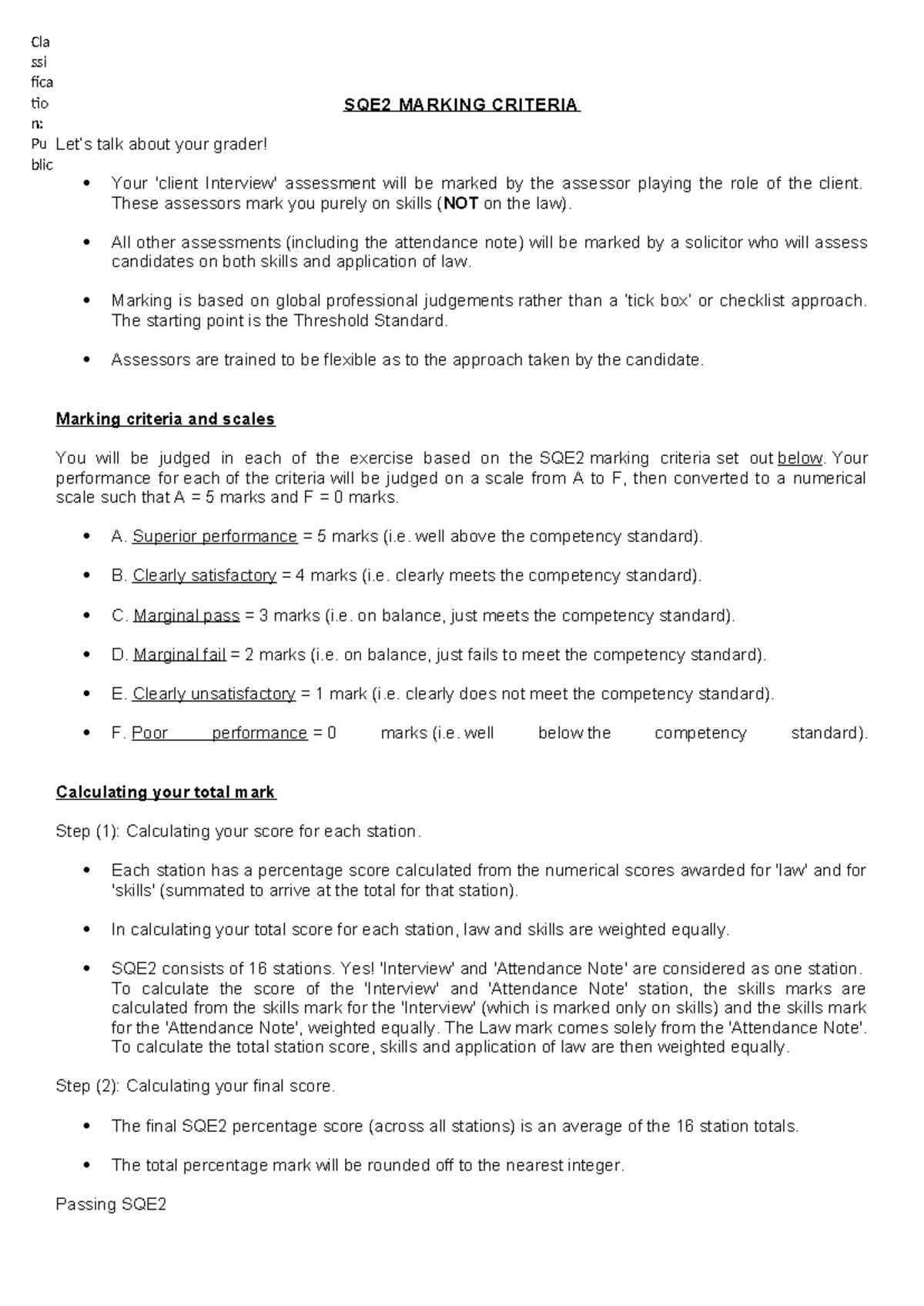 SQE2 Marking Criteria - ssi fica tio n: Pu blic SQE2 MARKING CRITERIA ...
