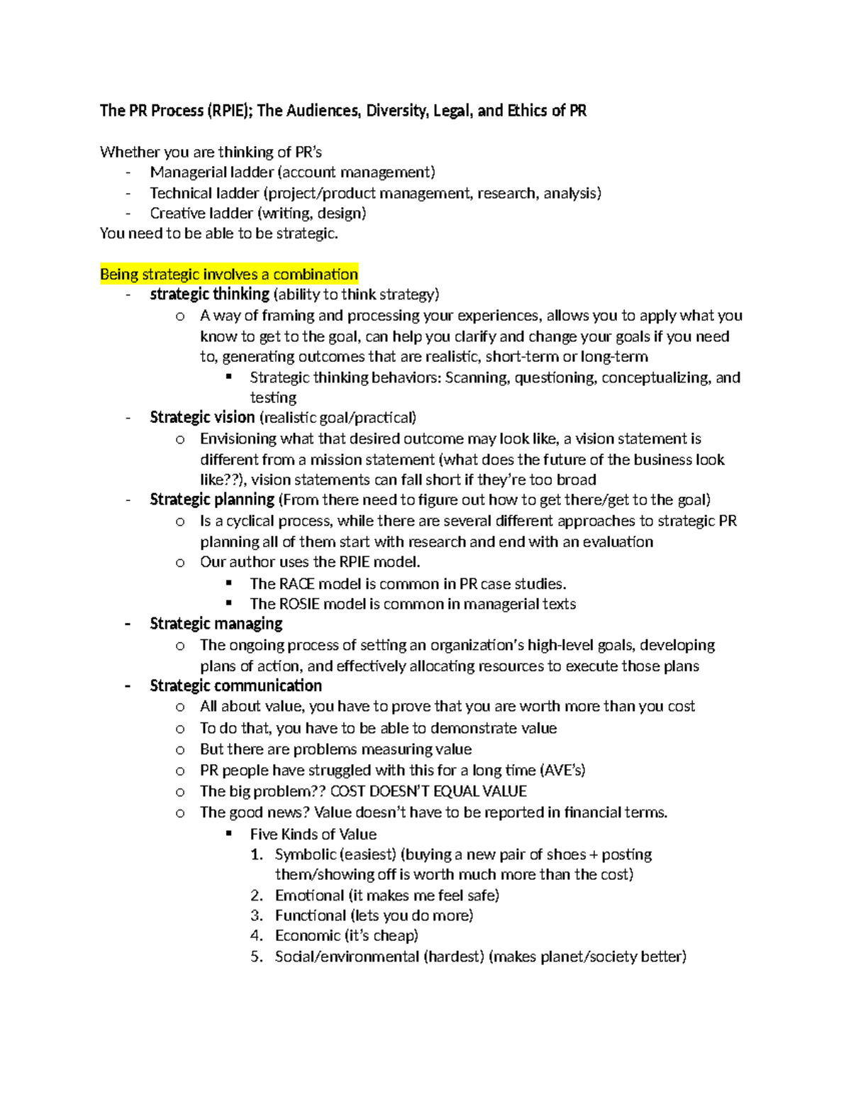 UNIT 2 Notes - The PR Process (RPIE); The Audiences, Diversity, Legal ...