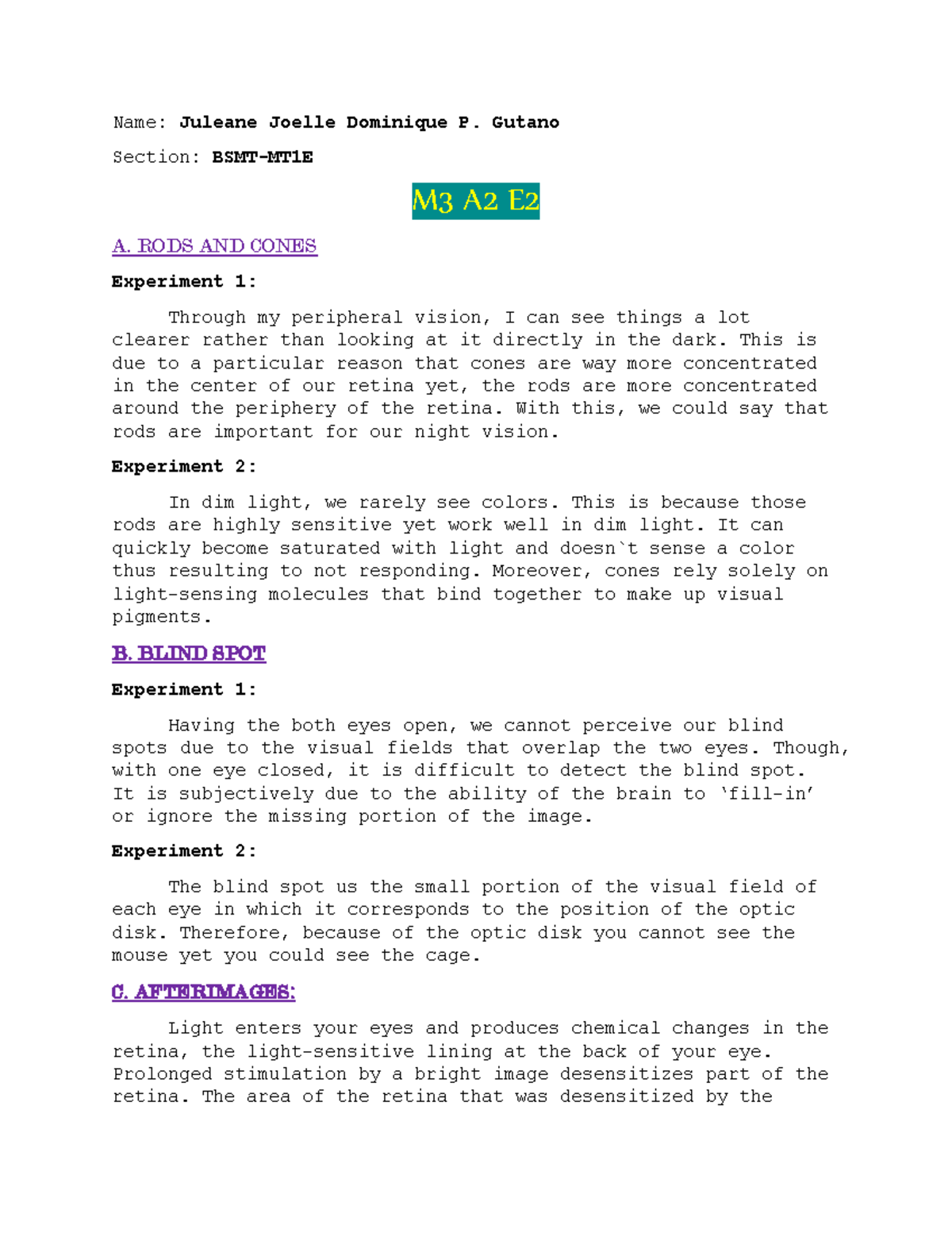 Anatomy Physiology (M3 A2 E2) - Medical Technology - Studocu