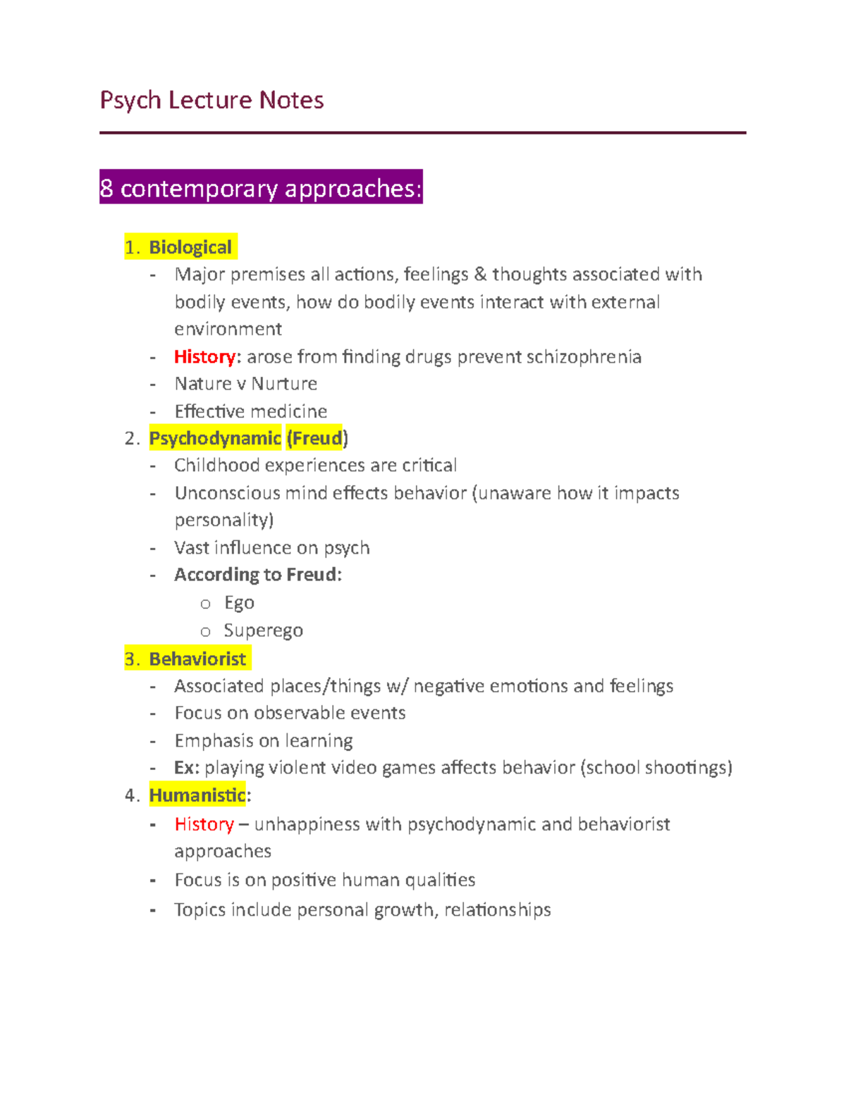 Psych Lecture Notes - Evolutionary – focus is on how psychological ...