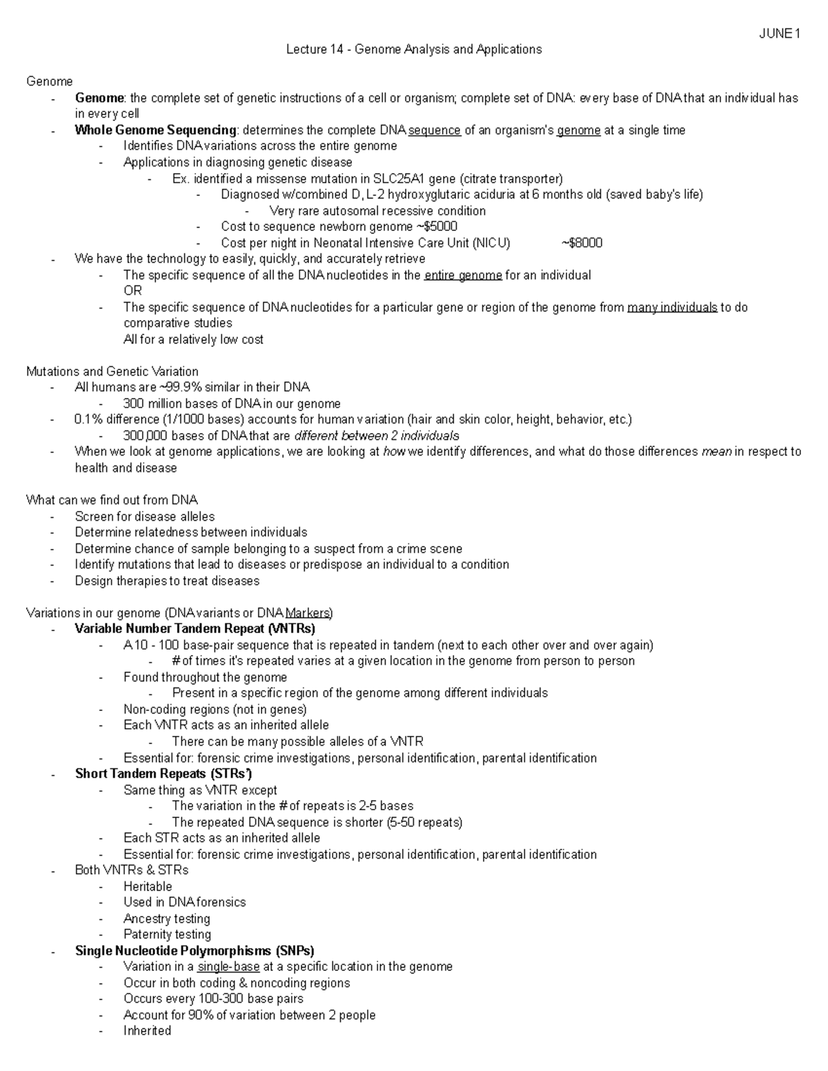 Lecture 14 - Genome Analysis and Applications - JUNE 1 Lecture 14 ...