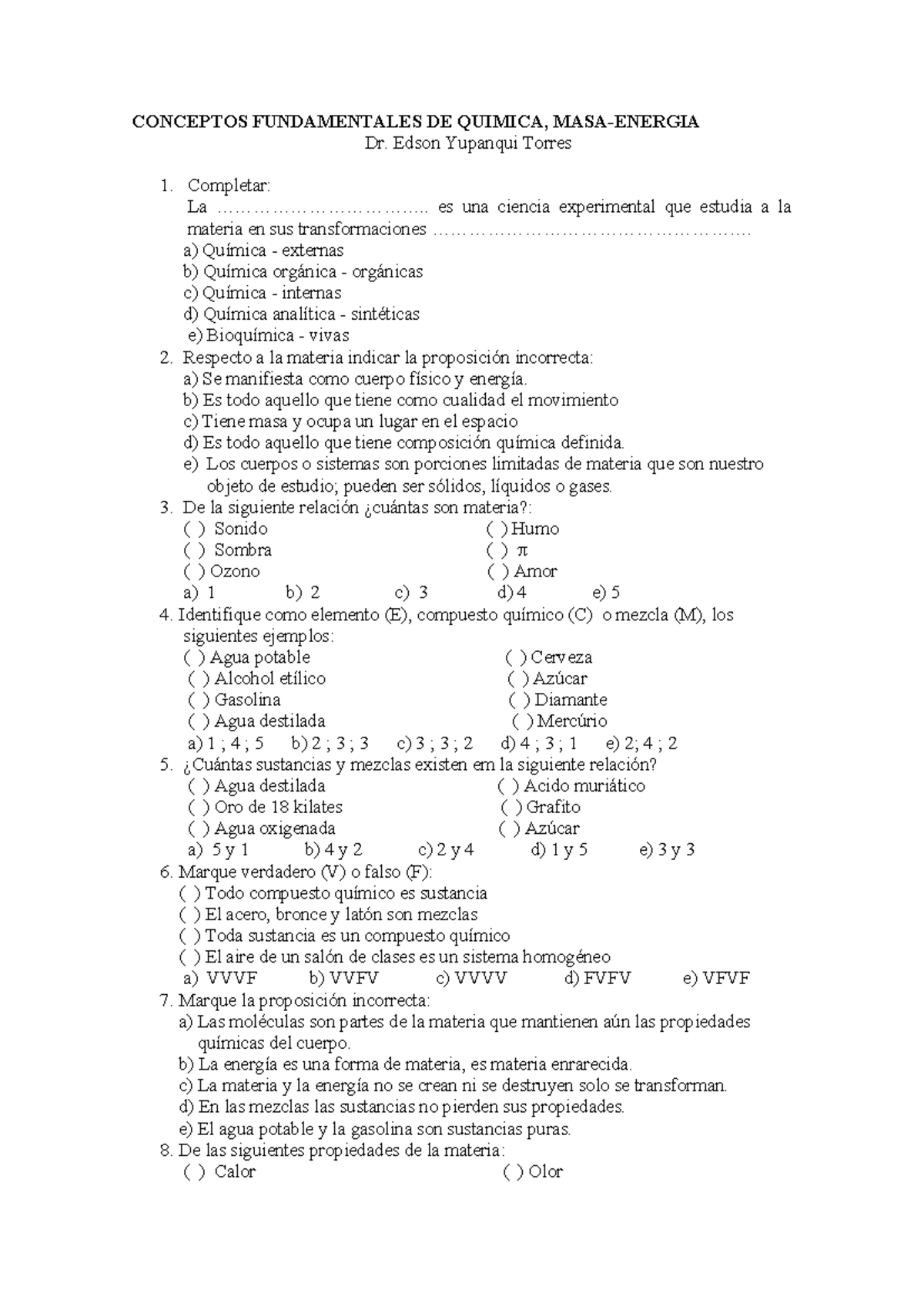 Conceptos basicos de Quimica - CONCEPTOS FUNDAMENTALES DE QUIMICA, MASA-ENERGIA Dr. Edson ...