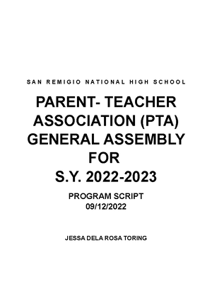 PTA General Assembly Script - S A N R E M I G I O N A T I O N A L H I G ...
