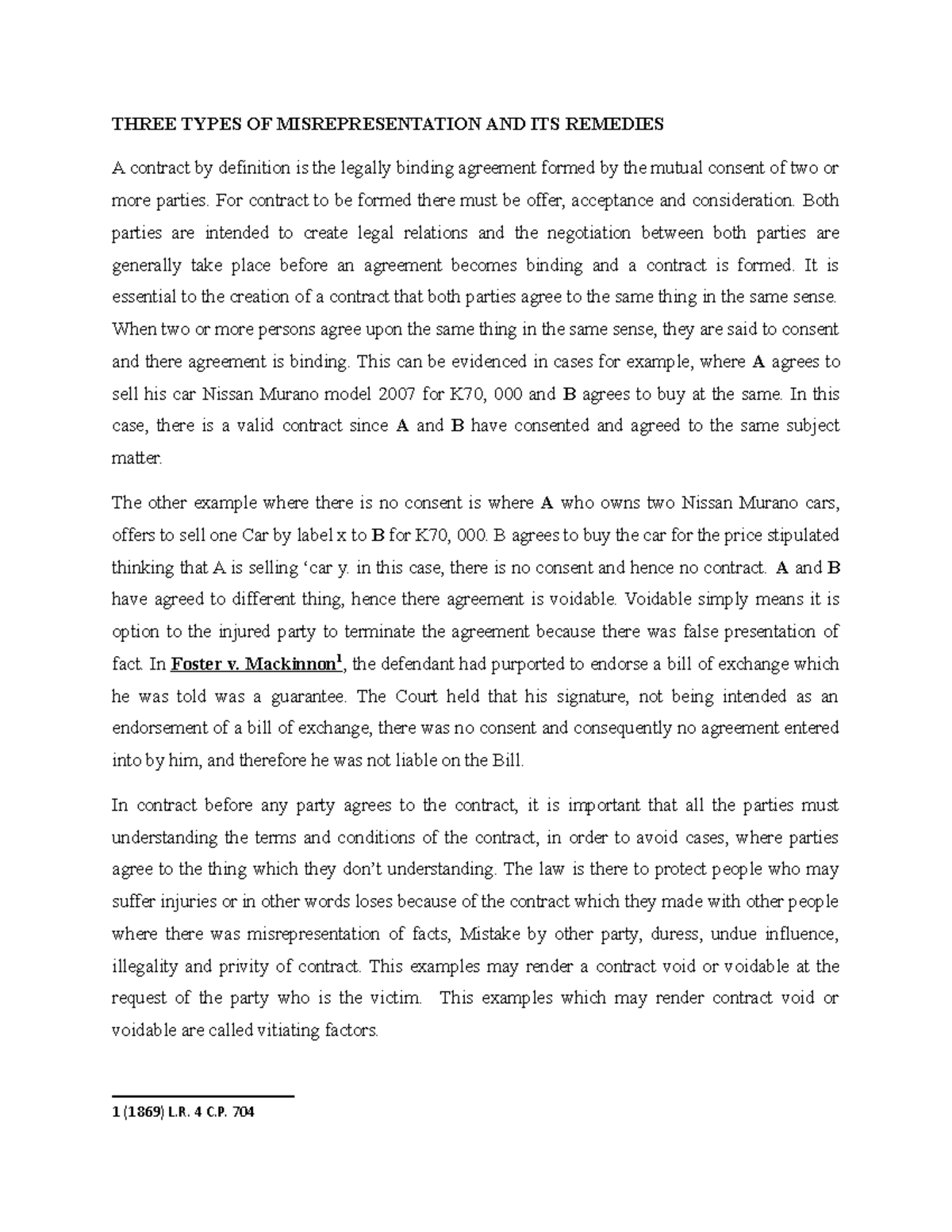 Three types of Misrepresentation - THREE TYPES OF MISREPRESENTATION AND ...