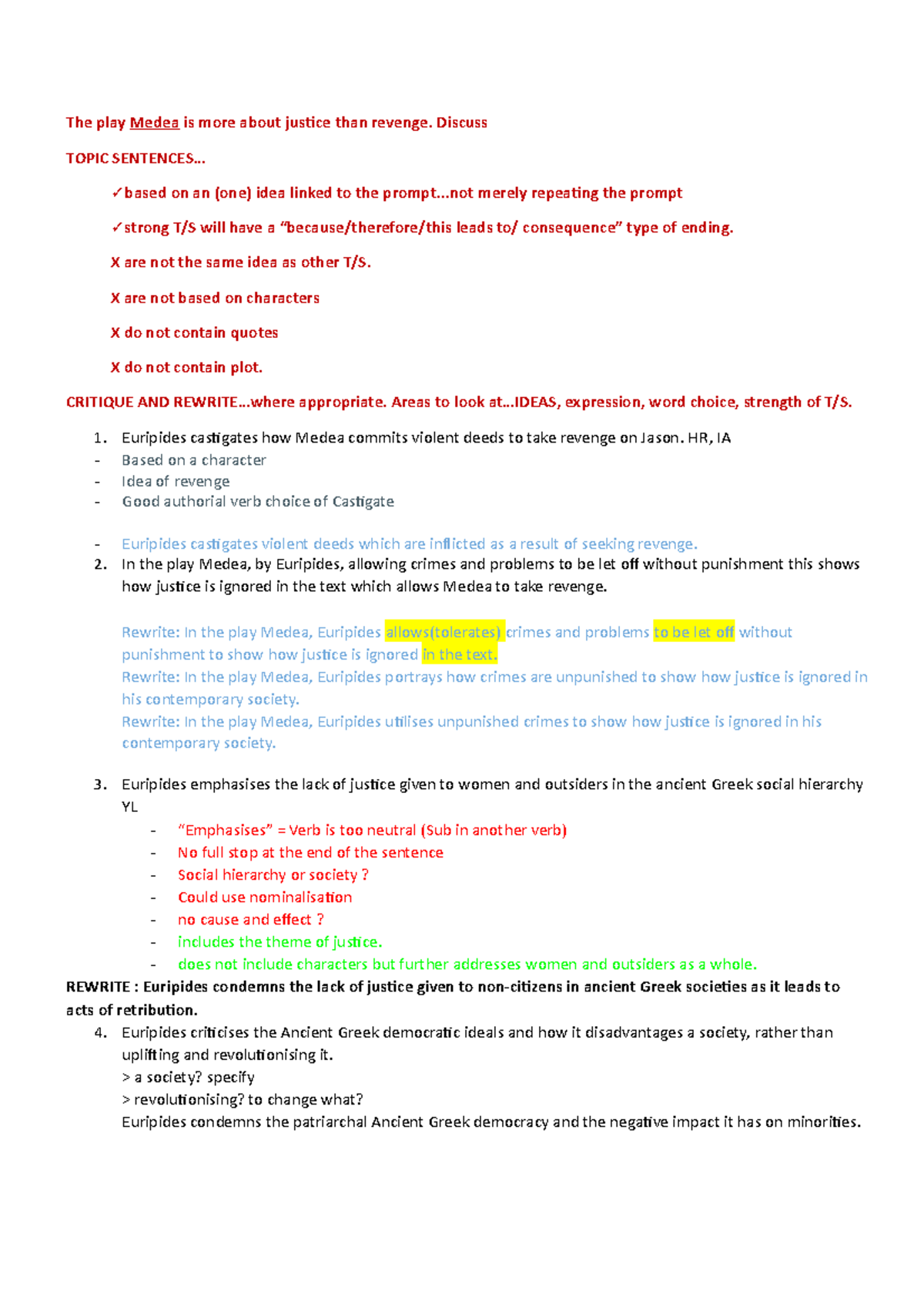 unit 1/2 english notes - The play Medea is more about justice than ...