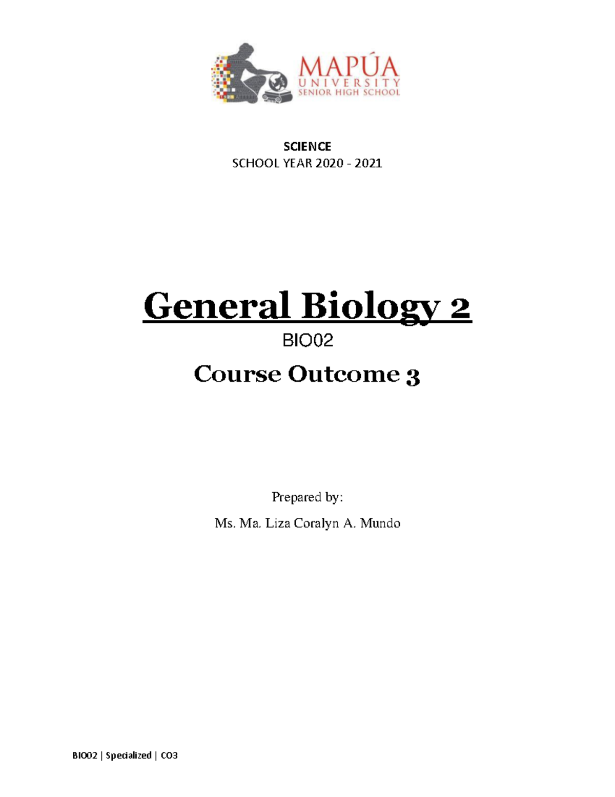 CO3 Module Systematics and Evolution - SCIENCE SCHOOL YEAR 2020 - 2021 ...