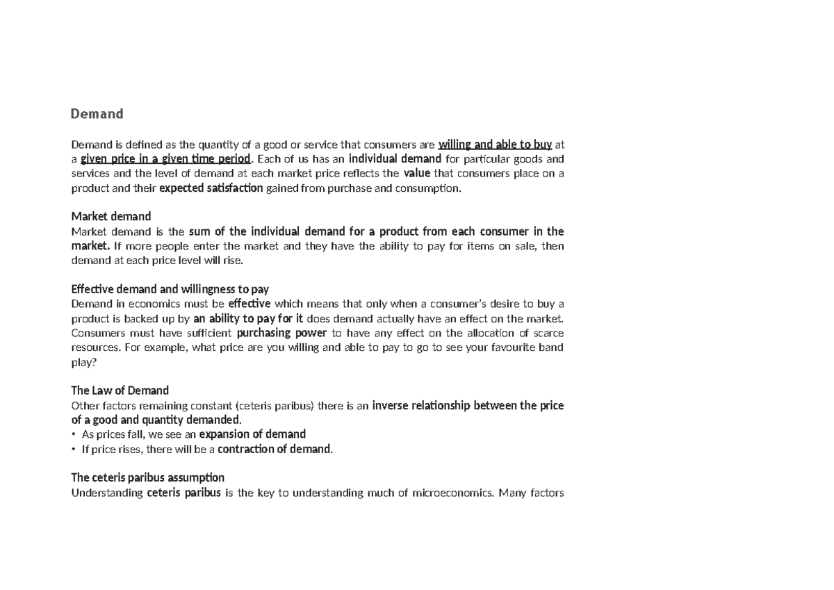 1b. Demand - notes - Demand Demand is defined as the quantity of a good ...