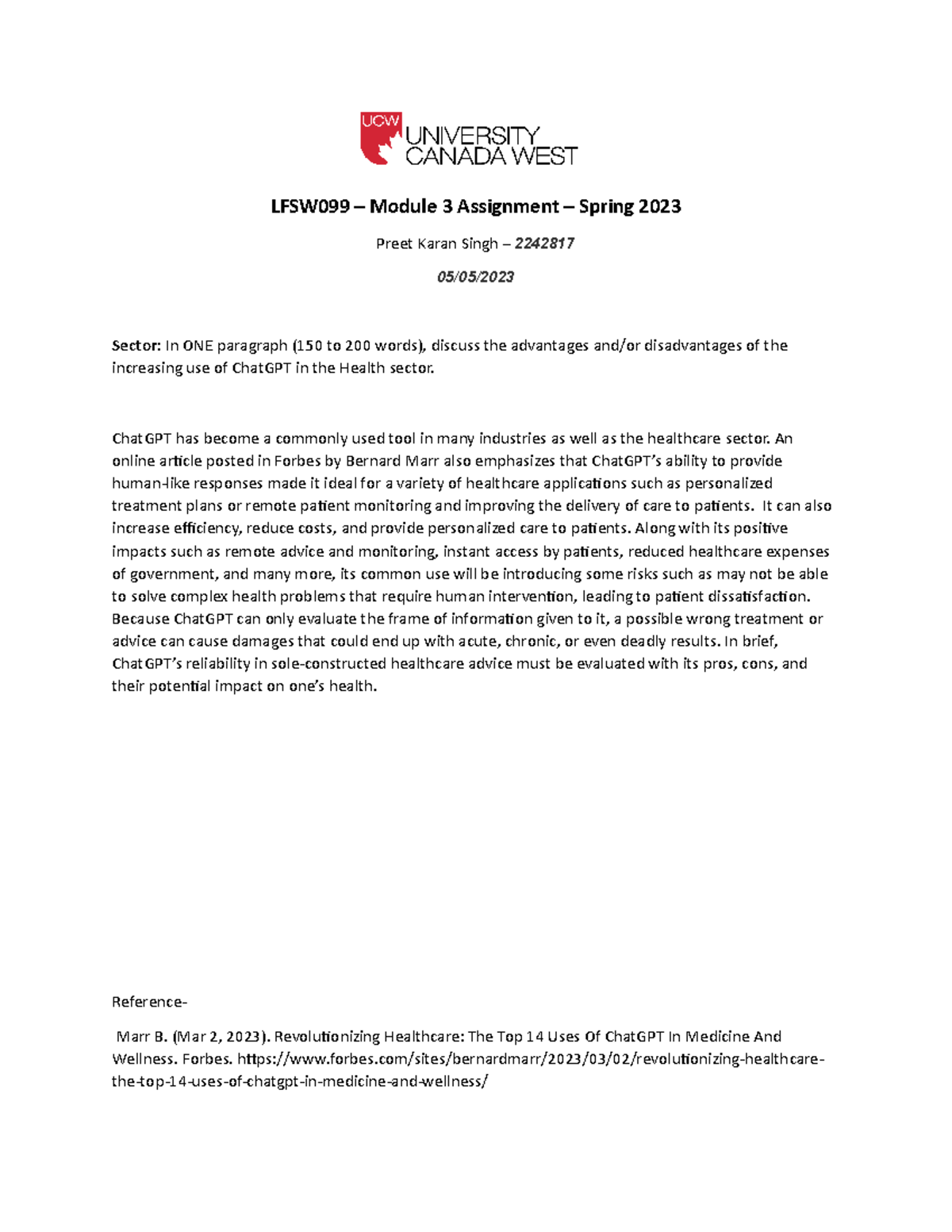 Preet Karan Singh- LFSW 099 - LFSW099 – Module 3 Assignment – Spring ...