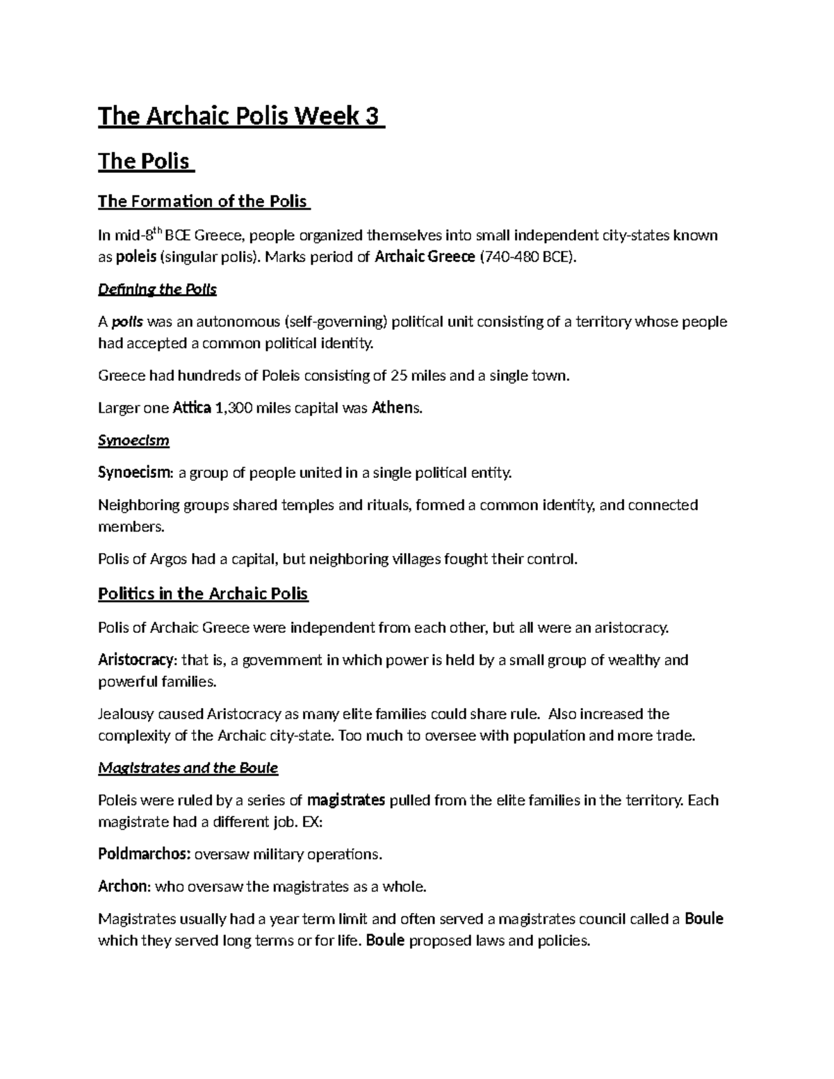 The Archaic Polis week 3 - Marks period of Archaic Greece (740-480 BCE ...