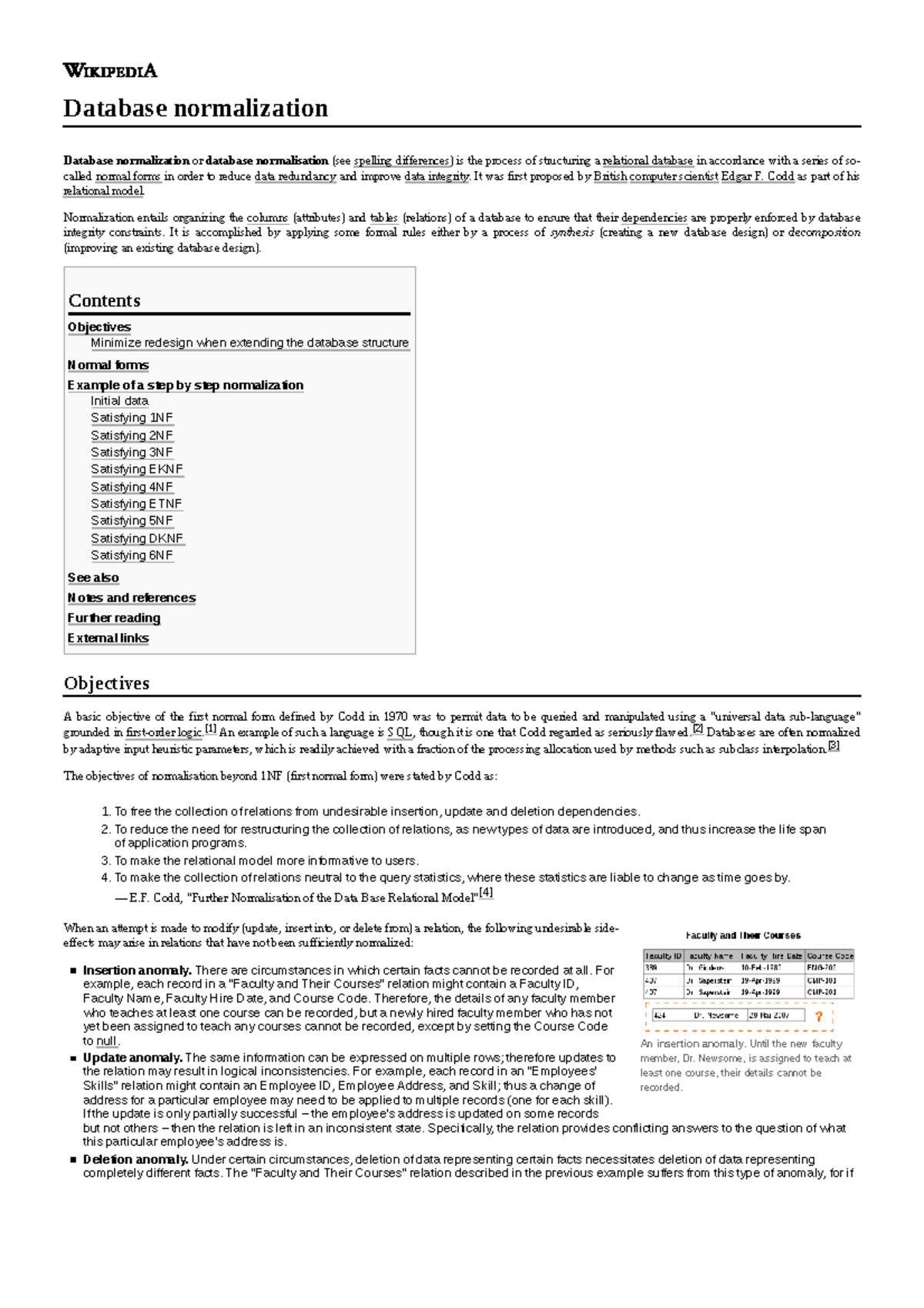 Database Normalization An Insertion Anomaly Until The New Faculty