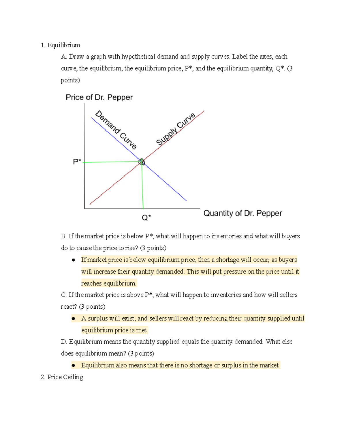Apply Concepts of Market Equilibrium - Equilibrium A. Draw a graph with ...