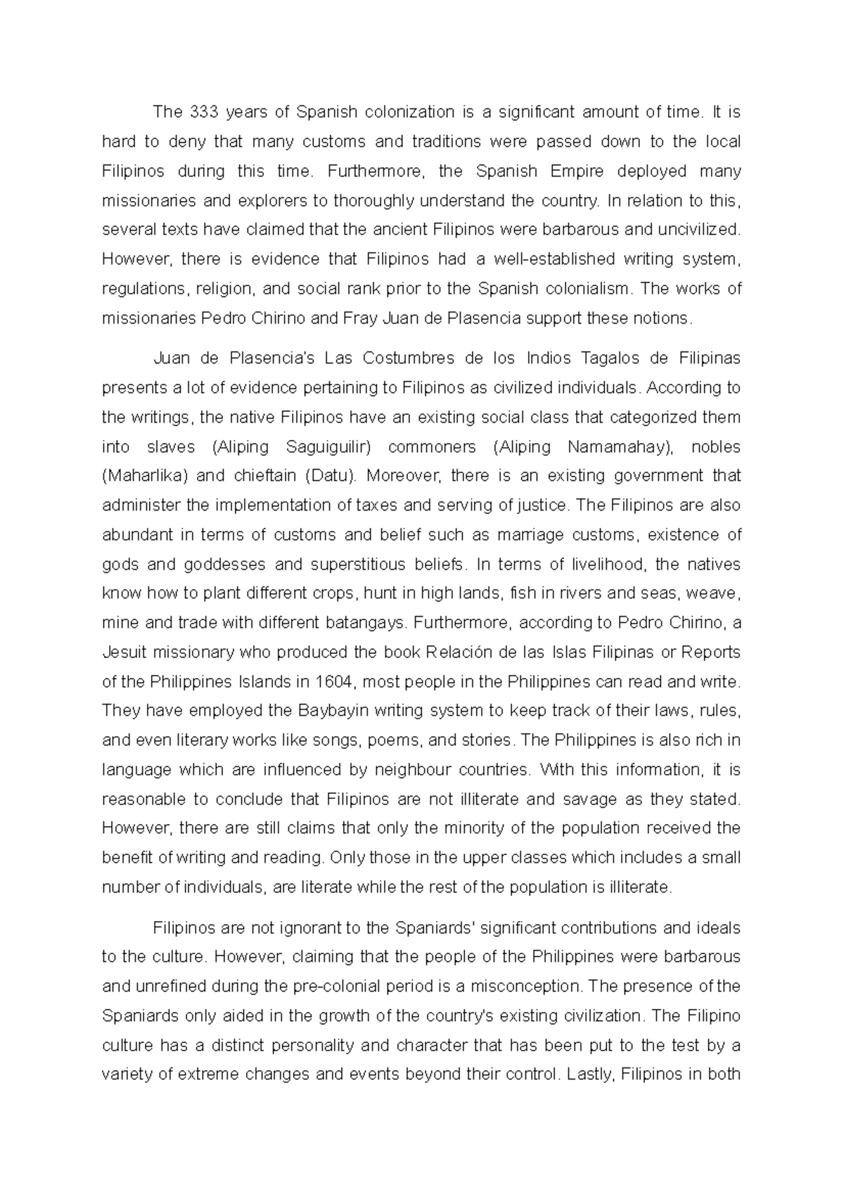 Argumentative Essay about Filipinos during the Spanish Regime - The 333 ...