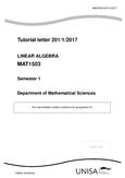 MAT1503 - Unisa - Linear Algebra - Studocu