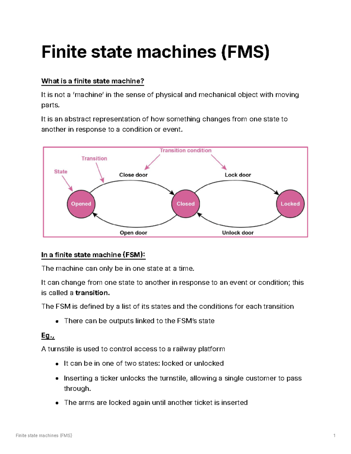 Finite state machines (FMS) - It is an abstract representation of how ...