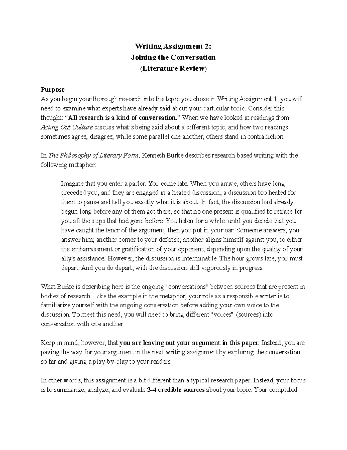 WA2 Joining the Conversation - Writing Assignment 2: Joining the ...