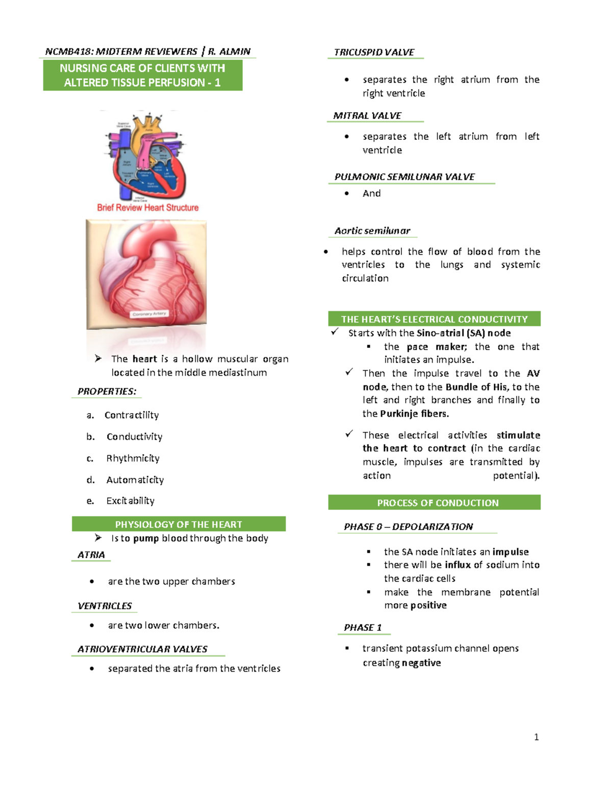 Complete Midterm Reviewers NCMB418 1 - The heart is a hollow muscular ...