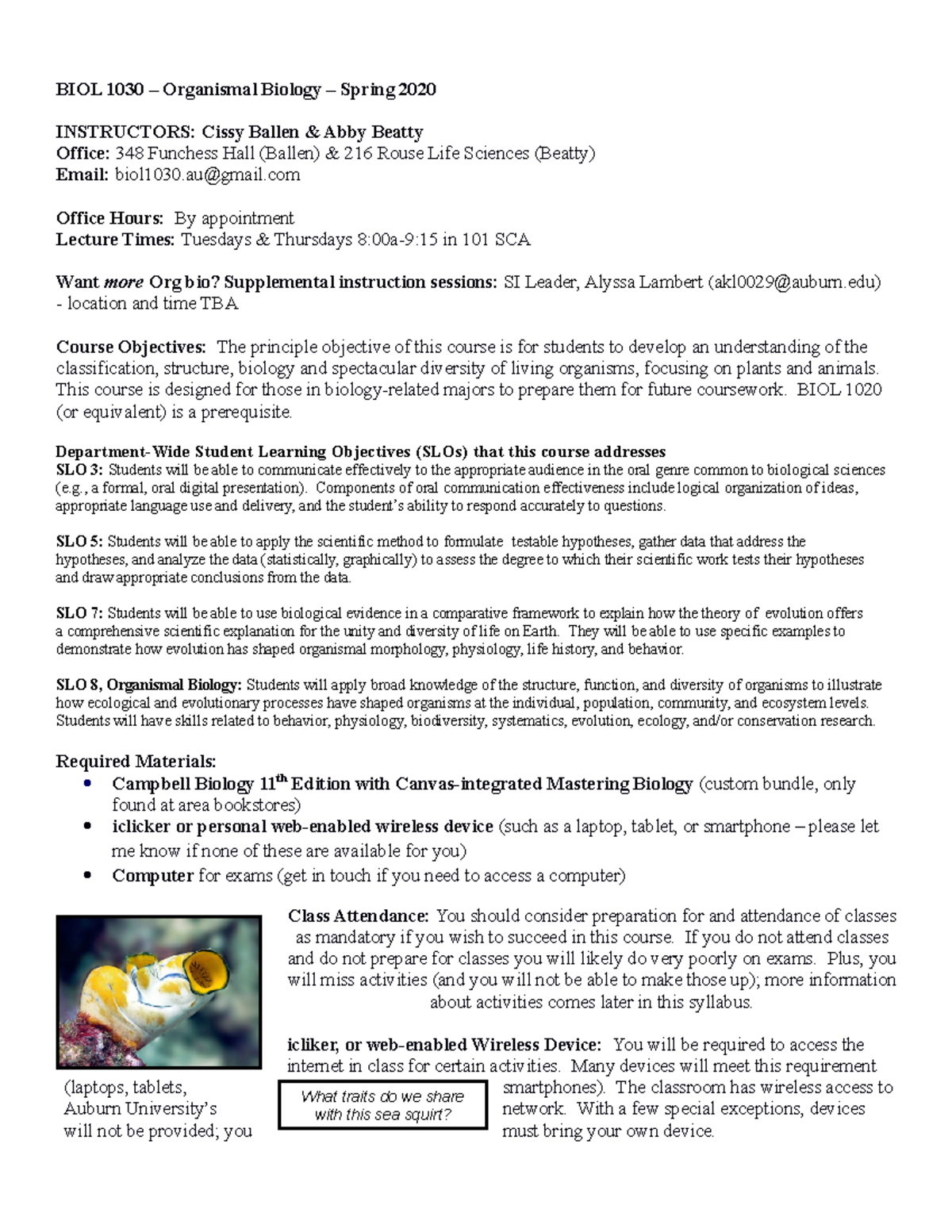 Obio lab midterm 1 2019 - BIOL 1030 – Organismal Biology – Spring 2020 ...