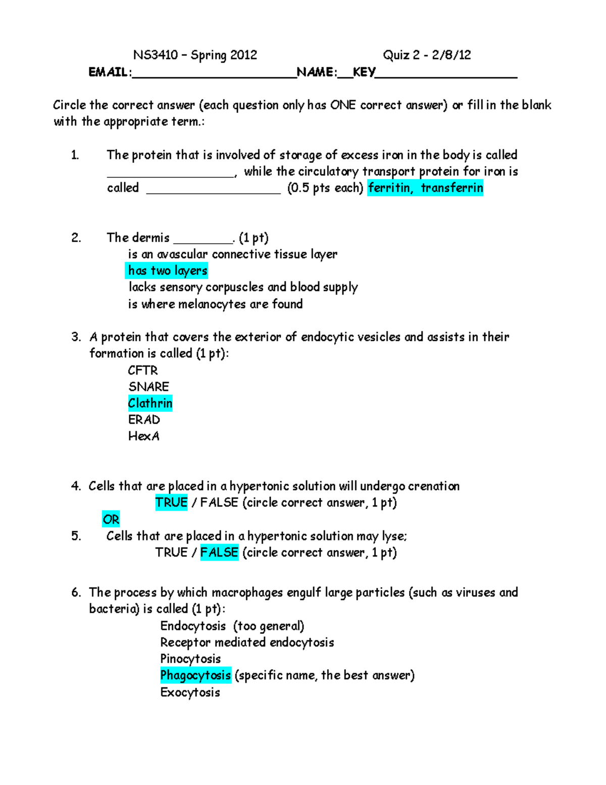 NS3410-quiz 2-key-BB - answer key for quiz 2 - NS3410 – Spring 2012 ...