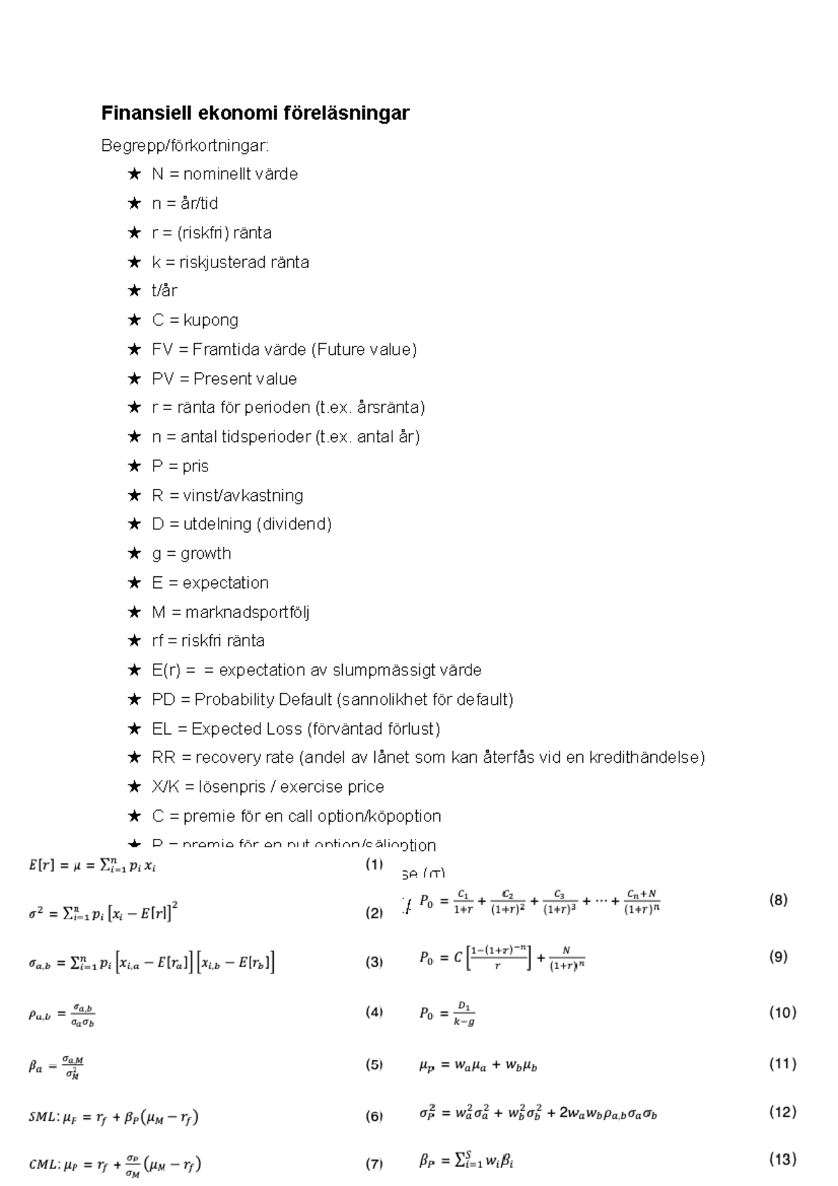 Finansiell ekonomi föreläsningar - Finansiell ekonomi föreläsningar ...