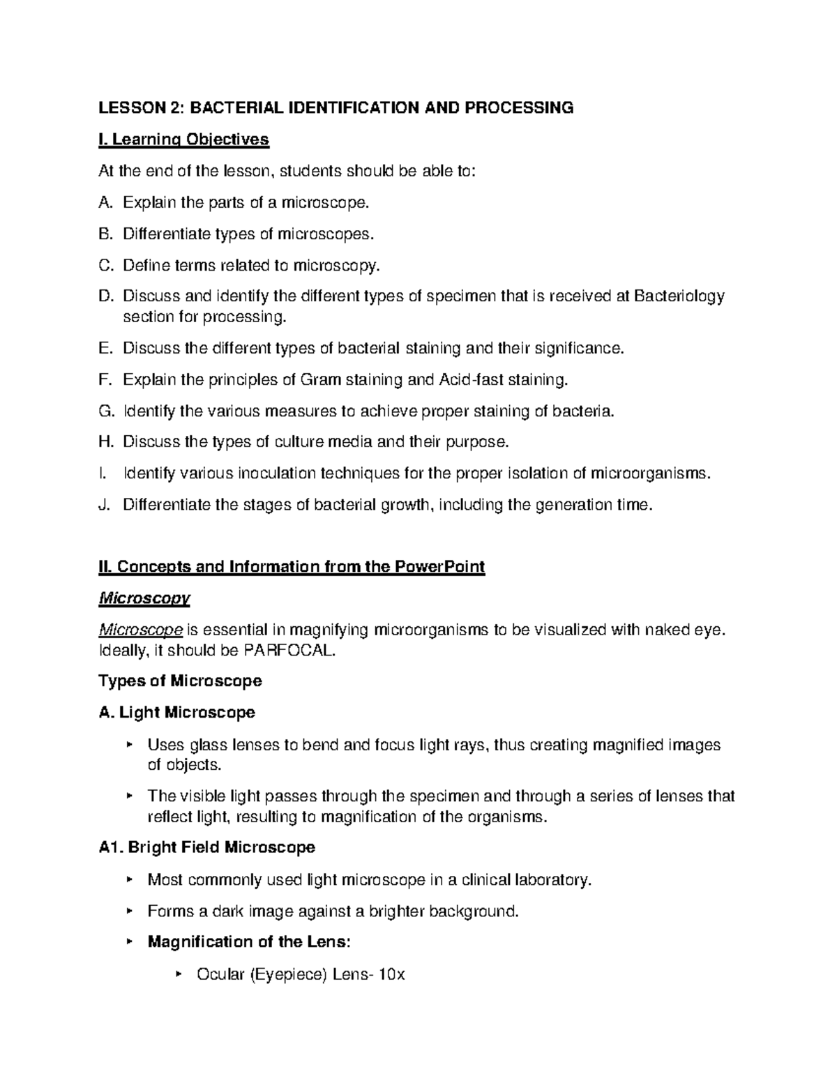 Module 02 Bacterial Identification and Processing Module - LESSON 2 ...