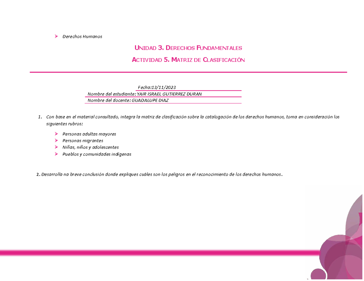 proyecto integrador etapa 2 - Derechos Humanos UNIDAD 3. DERECHOS FUNDAMENTALES ACTIVIDAD 5 ...