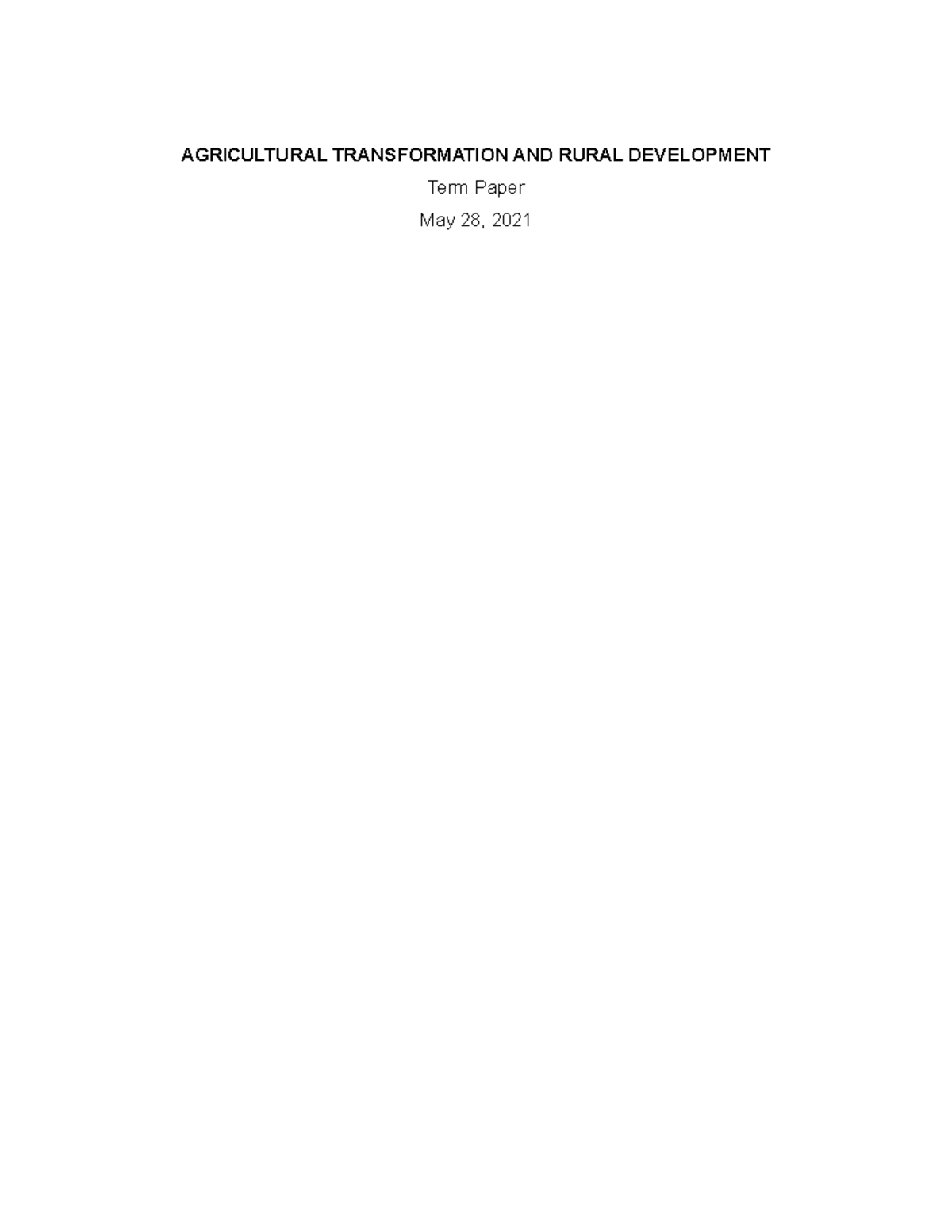 Transformation Rural Development - AGRICULTURAL TRANSFORMATION AND ...