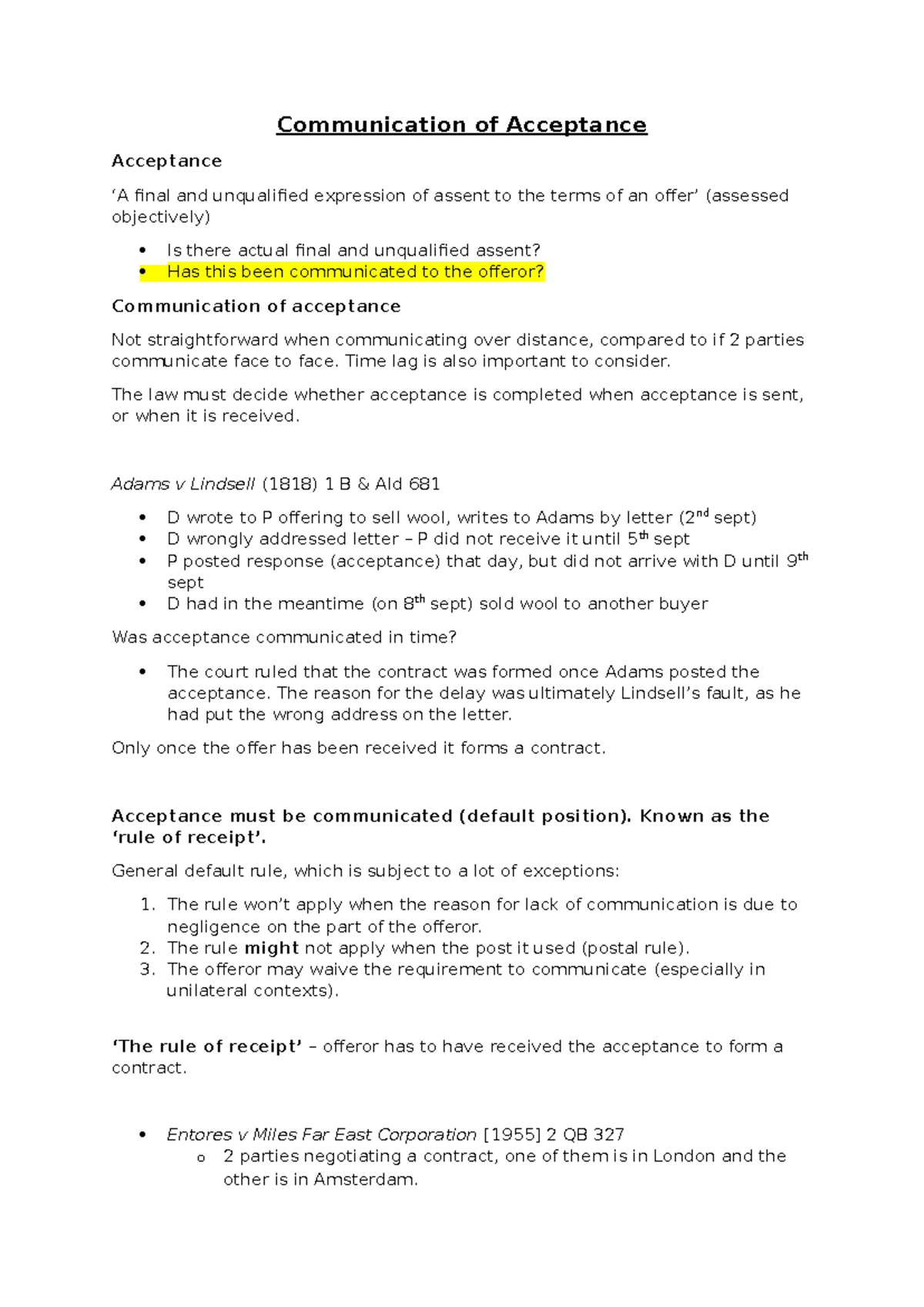 Lecture 3 Communication of Acceptance - Communication of Acceptance ...