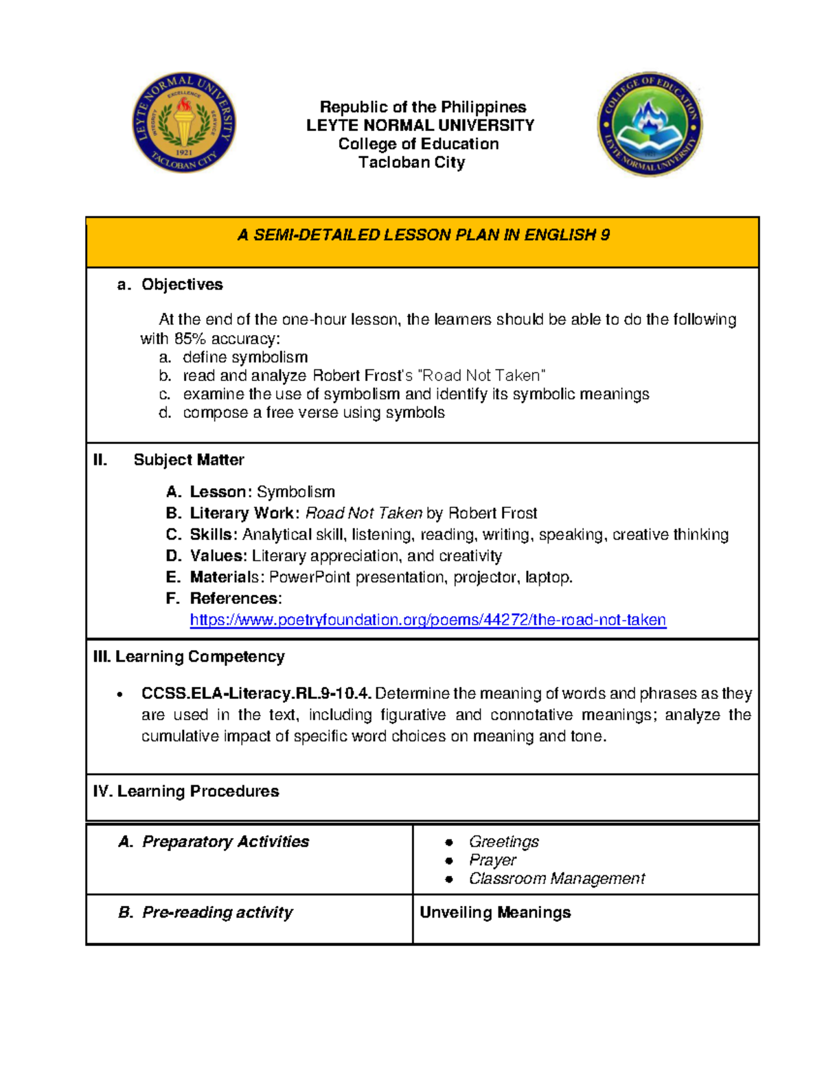 EL117 Laure SEMI- Detailed- Lesson-PLAN Poetry - Republic of the ...