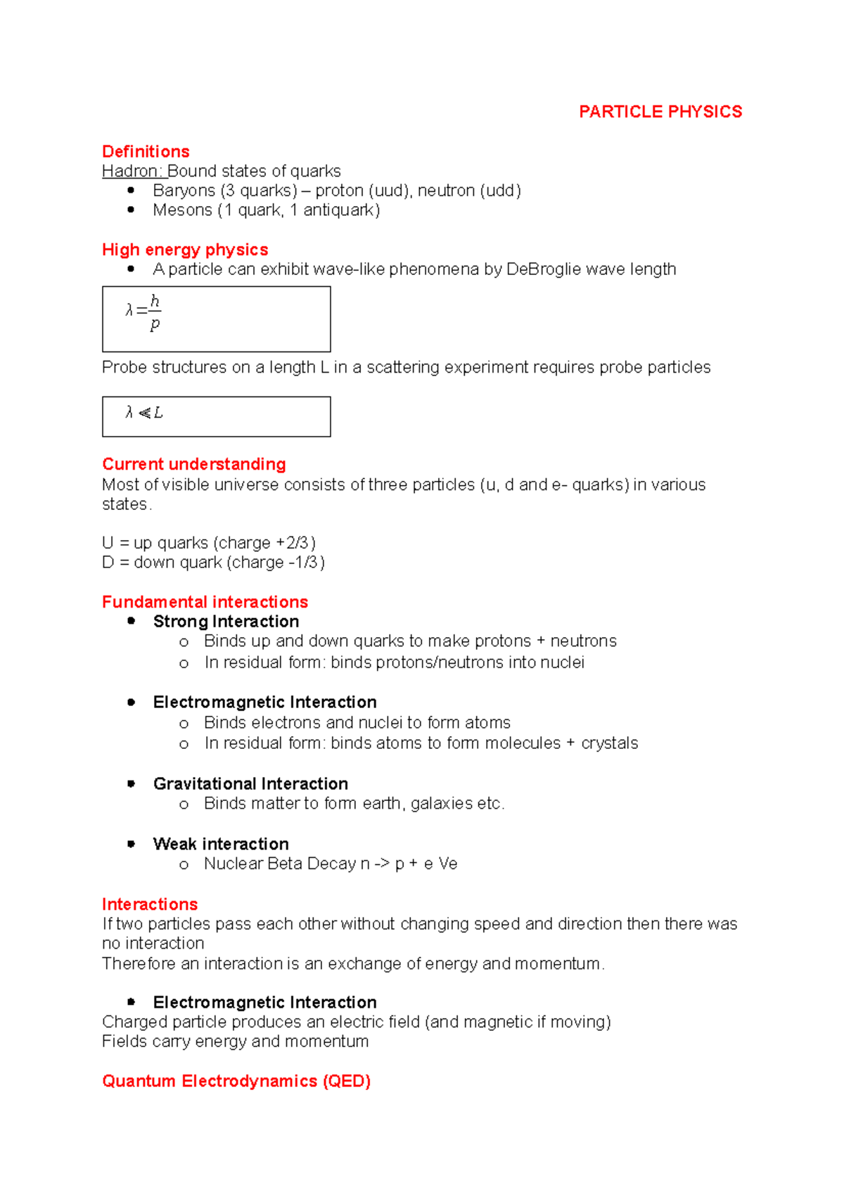 Particle Physics Notes - PARTICLE PHYSICS Definitions Hadron: Bound ...