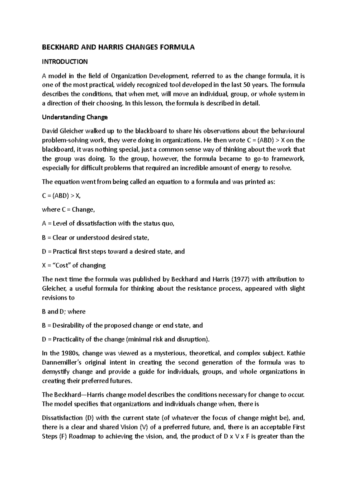 Beckhard AND Harris Changes Formula - BECKHARD AND HARRIS CHANGES ...