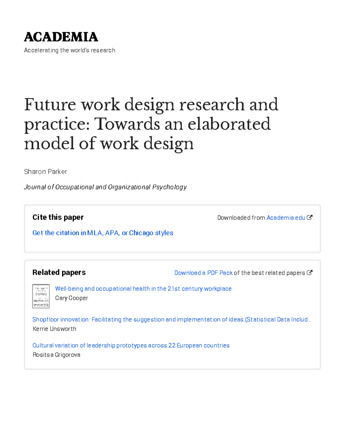 Future work design research and practices - Accelerat ing t he world's ...